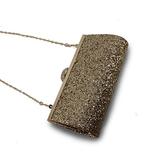 missfiona Glitter Clutch Purse Women Sparkle Evening Bag Wedding Party Handbag with Chain(Gold)