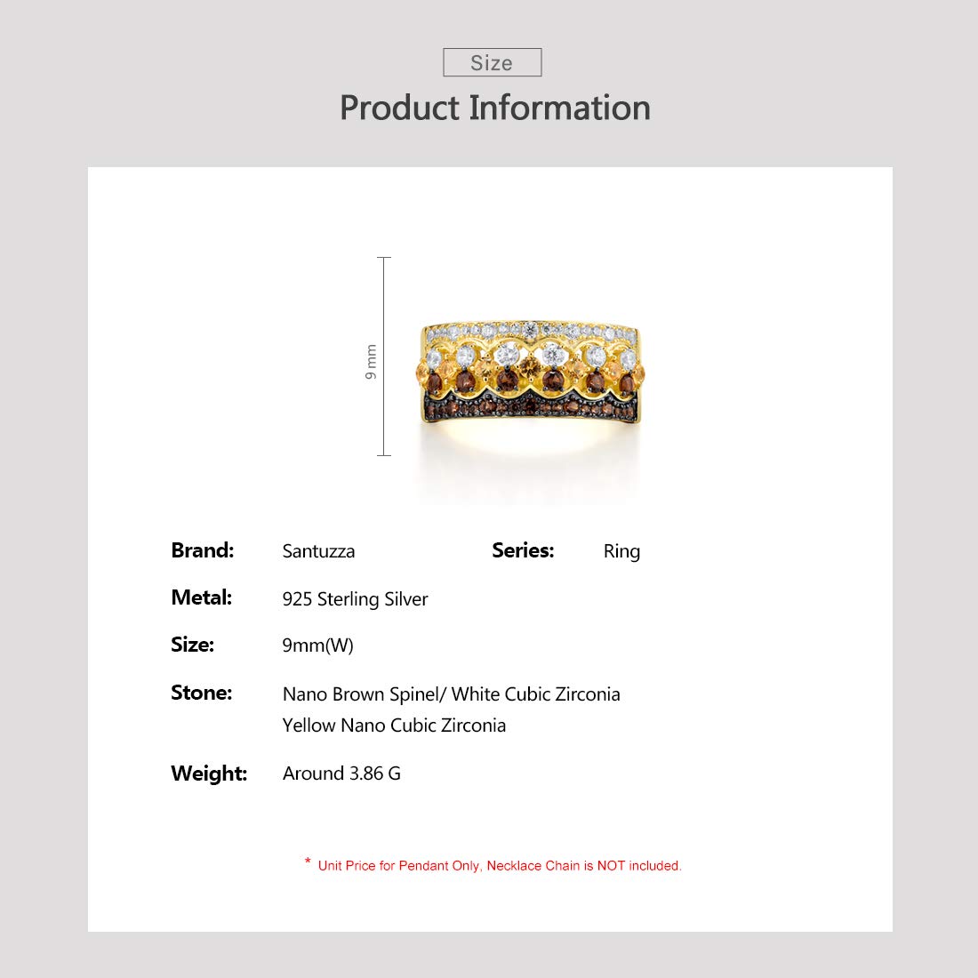 Santuzza Brown Spinel Wedding Band Ring 925 Sterling Silver White Cubic Zirconia Statement Rings Fine Jewelry for Women(8)