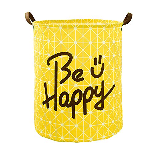 SDAIGC Collapsible Unicorn Laundry Basket, Blondie Canvas Waterproof Round Storage Hamper, Clothes Toys Organizer Basket, Cute Kids Gift Basket (Yellow Happy)