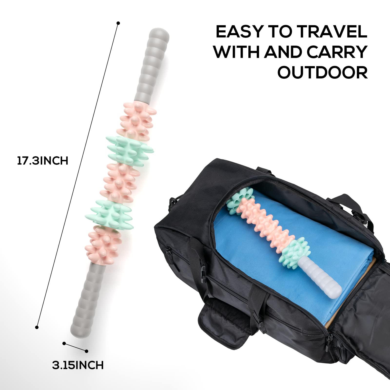 YINHANG Massage Roller Stick Removable Muscle Massager for Back Body Leg Relax, Trigger Point Massage Stick for Physical Therapy, Reducing Soreness & Tightness