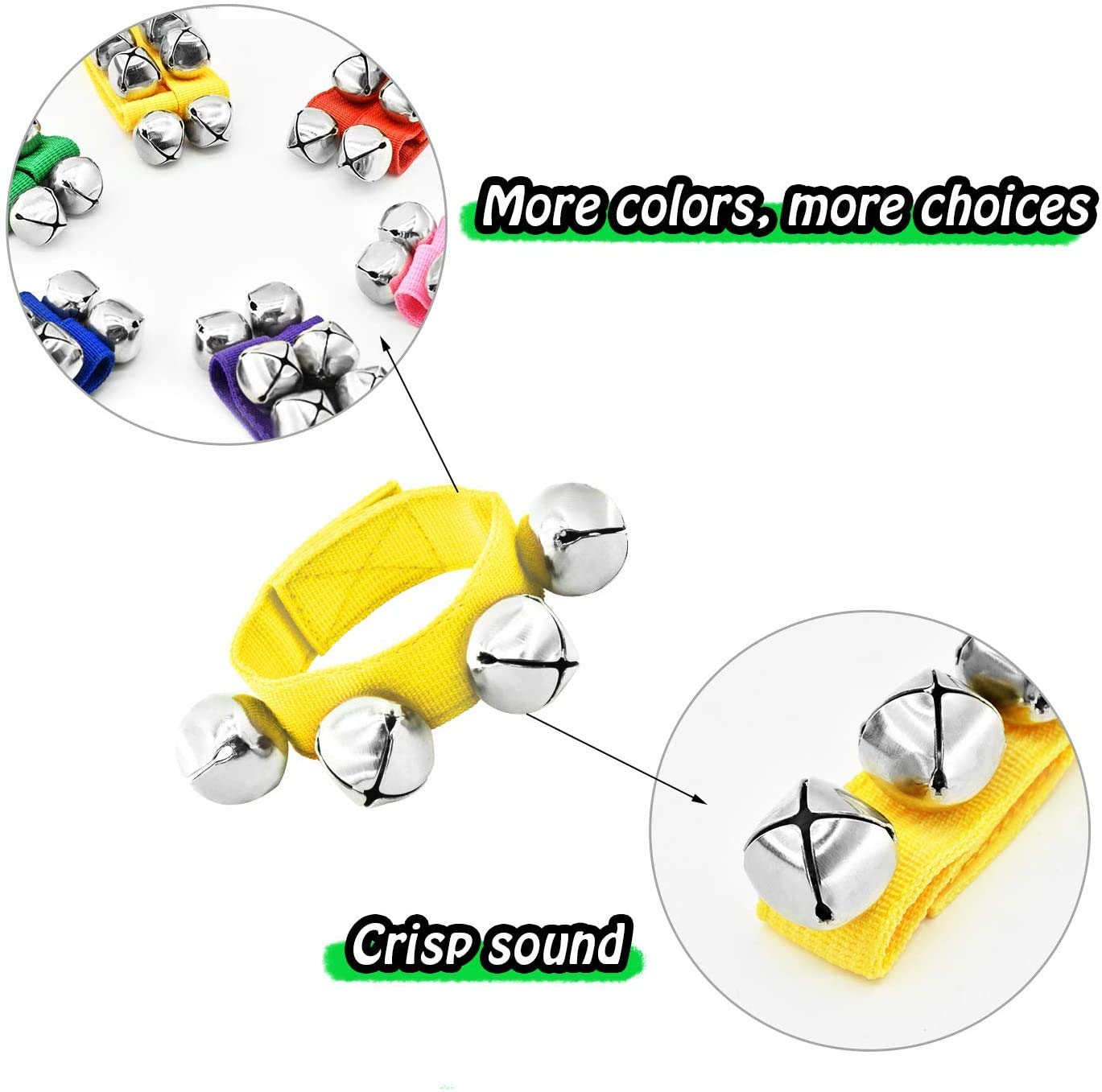 MUSICUBE 12 pcs 6 Colors Percussion Instruments, Wrist Bells Jingle Bells Musical Rhythm Toys Band Wrist Bells