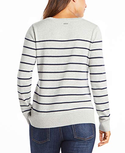 Nautica womens Year-round Long Sleeve 100% Cotton Striped Crewneck Sweater, Grey Heather, Medium US