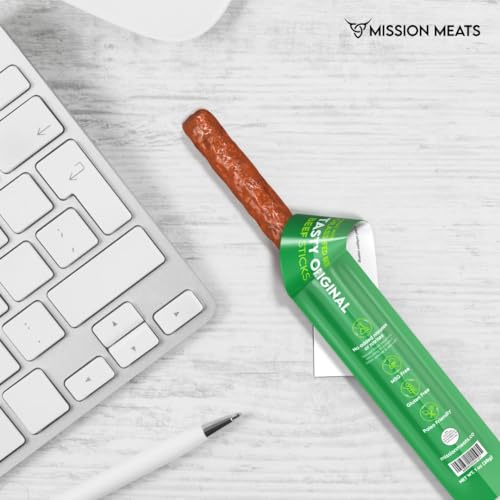 Mission Meats Grass Fed Beef Sticks β Sugar Free Beef Sticks, Gluten Free, Paleo, Keto Meat Sticks, Individually Wrapped, 1oz (Original, Pack of 24)