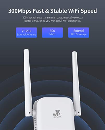 WiFi Range Extender Signal Booster up to 4000sq.ft and 30 Devices, Internet Extender Booster, WiFi Repeater Amplifier with Ethernet Port,2 Antennas 360° Full Coverage