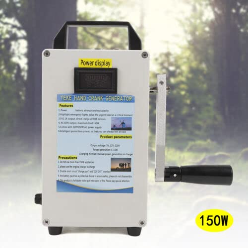 Portable Hand Crank Generator, TK150W-C 150W High Power Charger Emergency Power Supply Charger Travel Mobile Phone Charging Notebook Charging Light Source Electrical Appliances(12V DC)