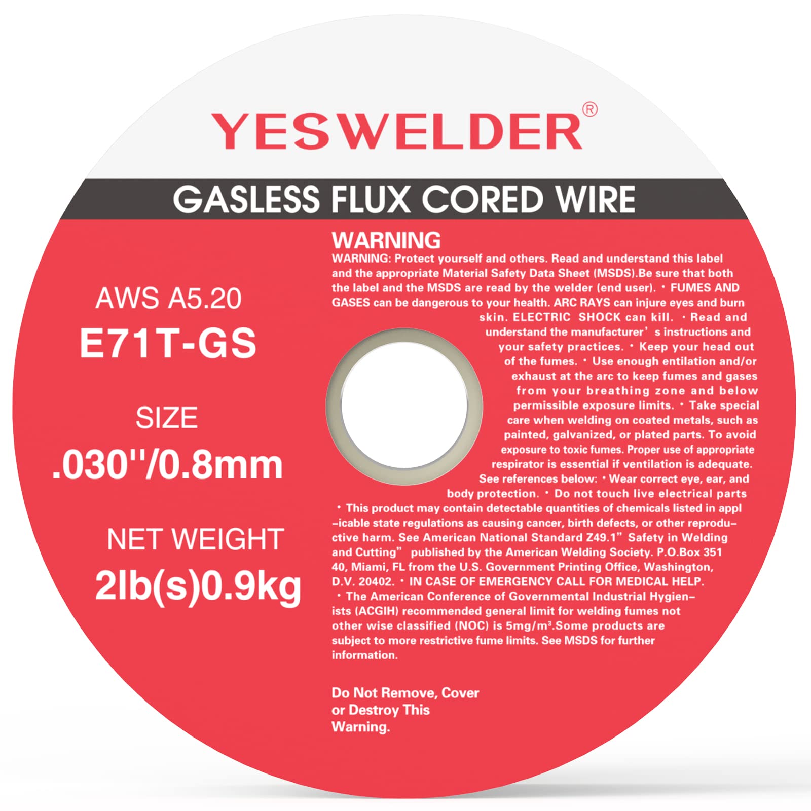 YESWELDER Flux Core Gasless Mig Wire, Mild Steel E71TGS .030-Diameter, 2-Pound Strong ABS Plastic Spool
