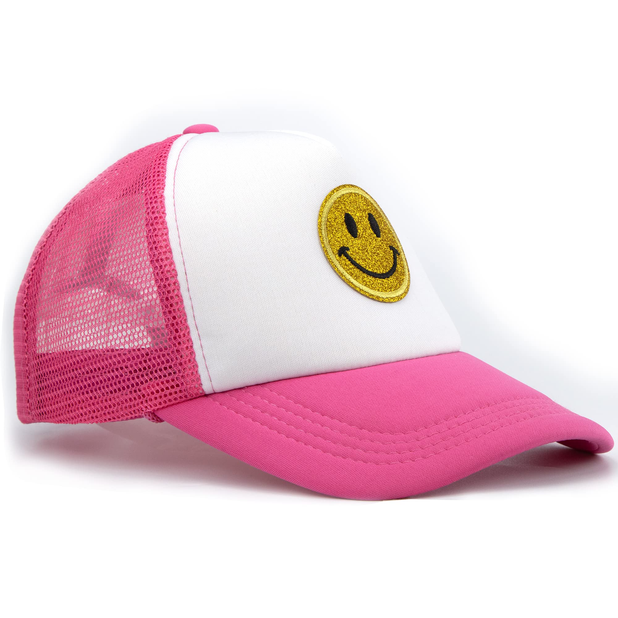 Vikodah Smiley Face Trucker Hats Preppy Style Baseball Hat,Unstructured Dad Cap for Unisex Pink