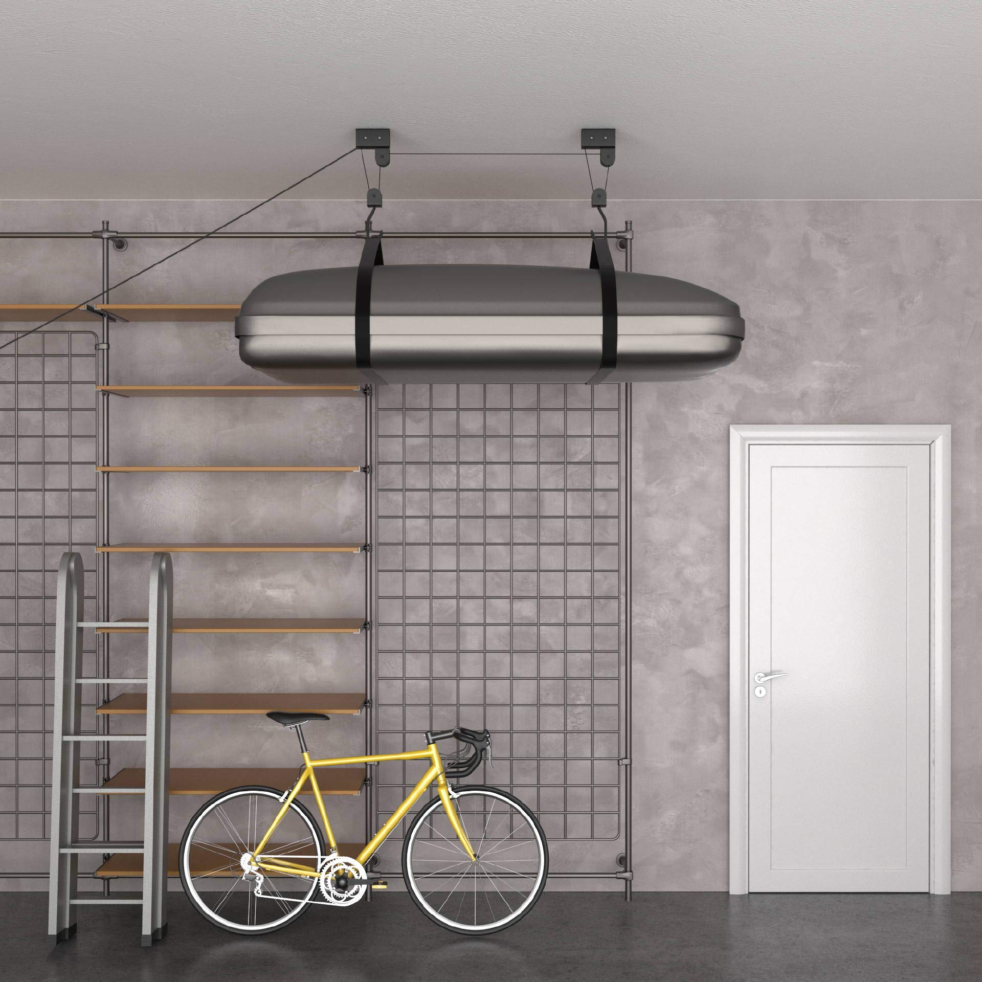 Powerfly Garage Ceiling Kayak Storage - Bike Hoist Hanger - Ladder, Kayak and Bike Lift Pulley Storage System