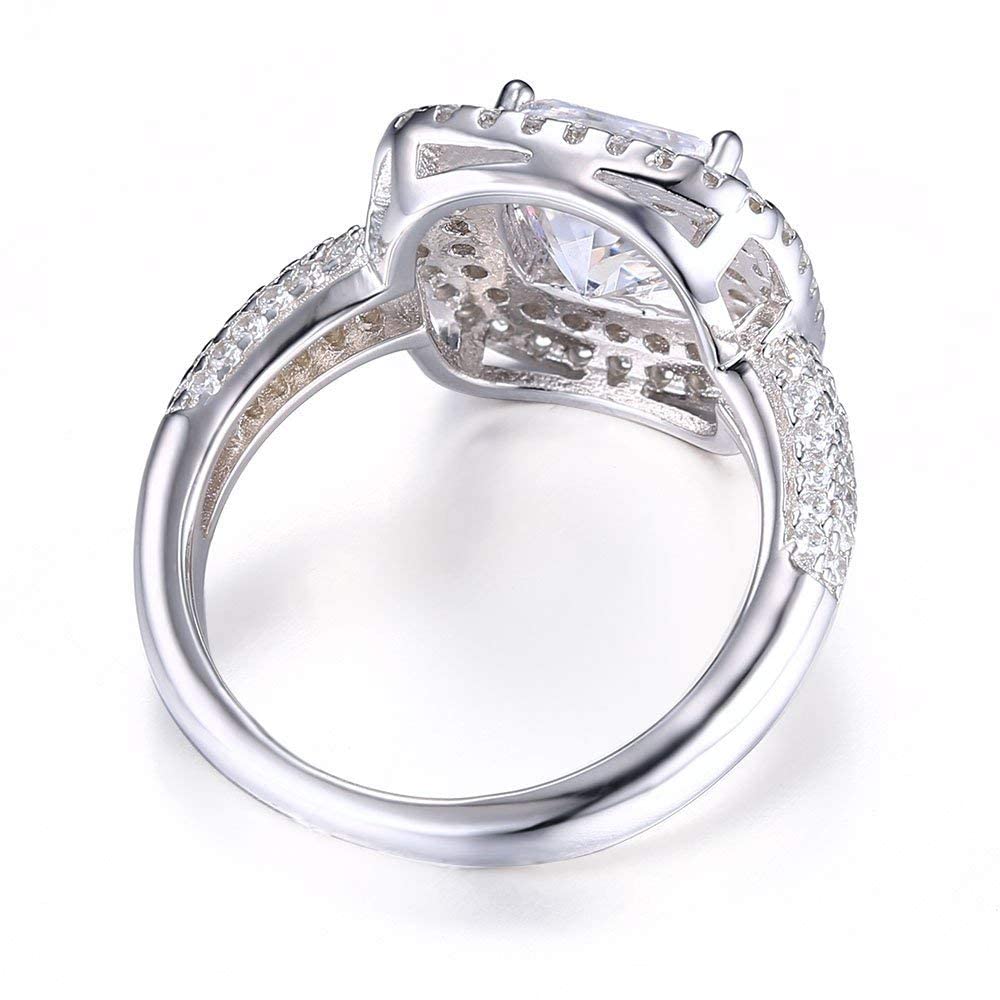 Mozume Women's 3ct luxury Cushion Solitaire Cubic Zirconia Engagement Ring Anniversary Wedding Halo 925 Sterling Silver (6)