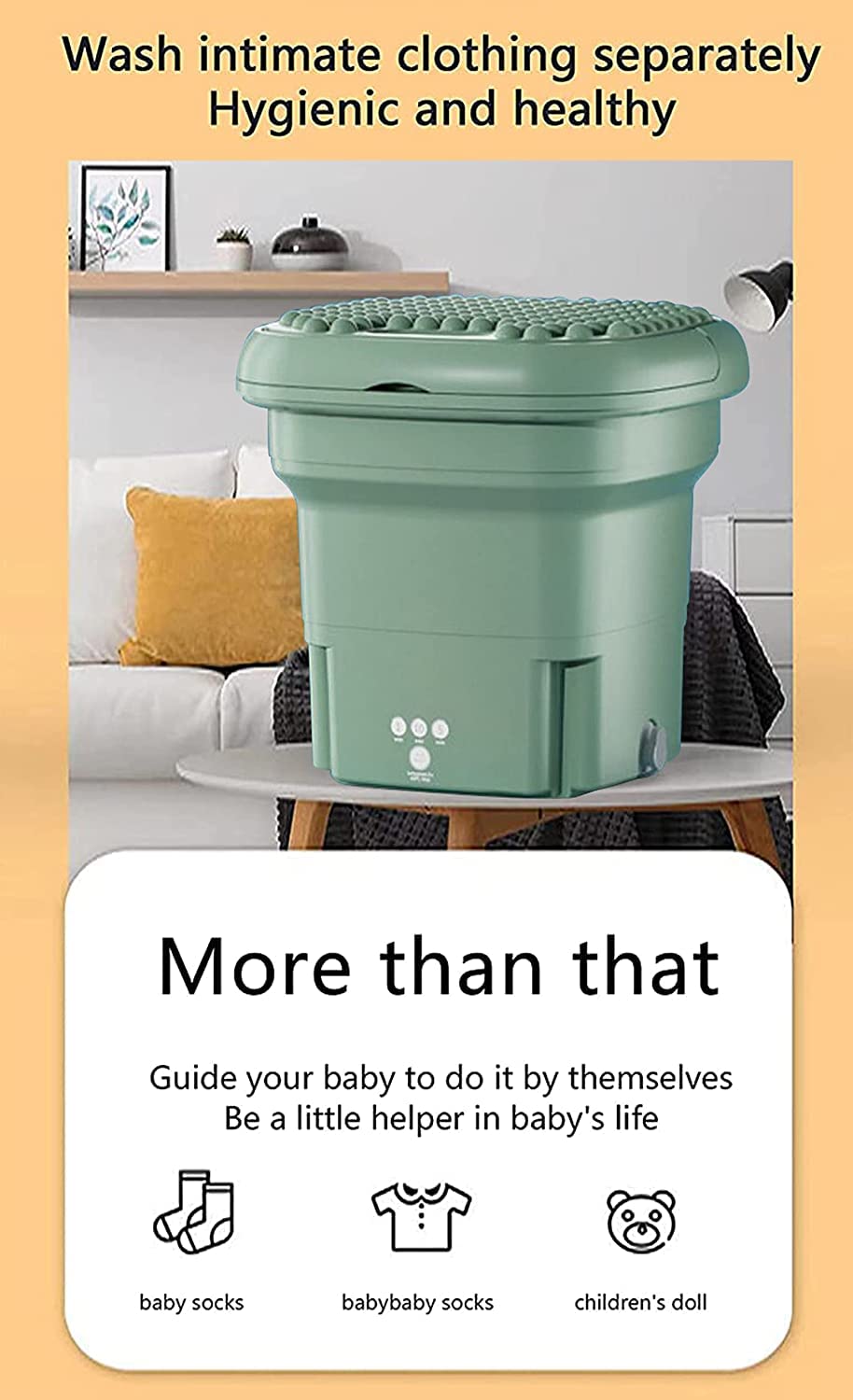 Portable Washing Machine Mini Foldable Washer with Drain Basket Spin Dryer,Small Collapsible Bucket Washer for Camping,Travel,Apartment,Dorm green