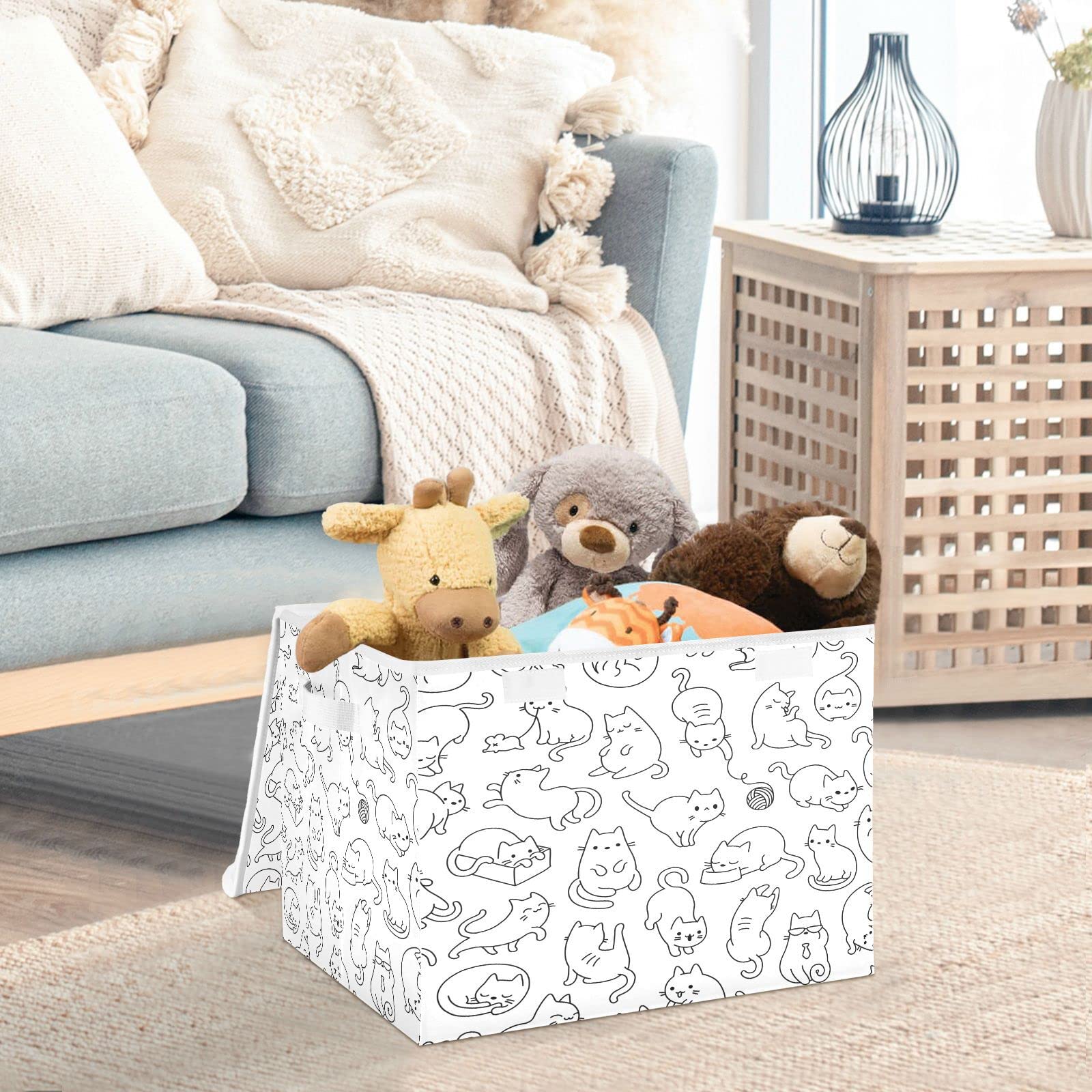SDMKA Cute Cartoon Cat Storage Bins with Lids Foldable Storage Cube Boxes Fabric Storage Organizer Basket for Home, Bedroom, Office, Closet (16.5x12.6x11.8)