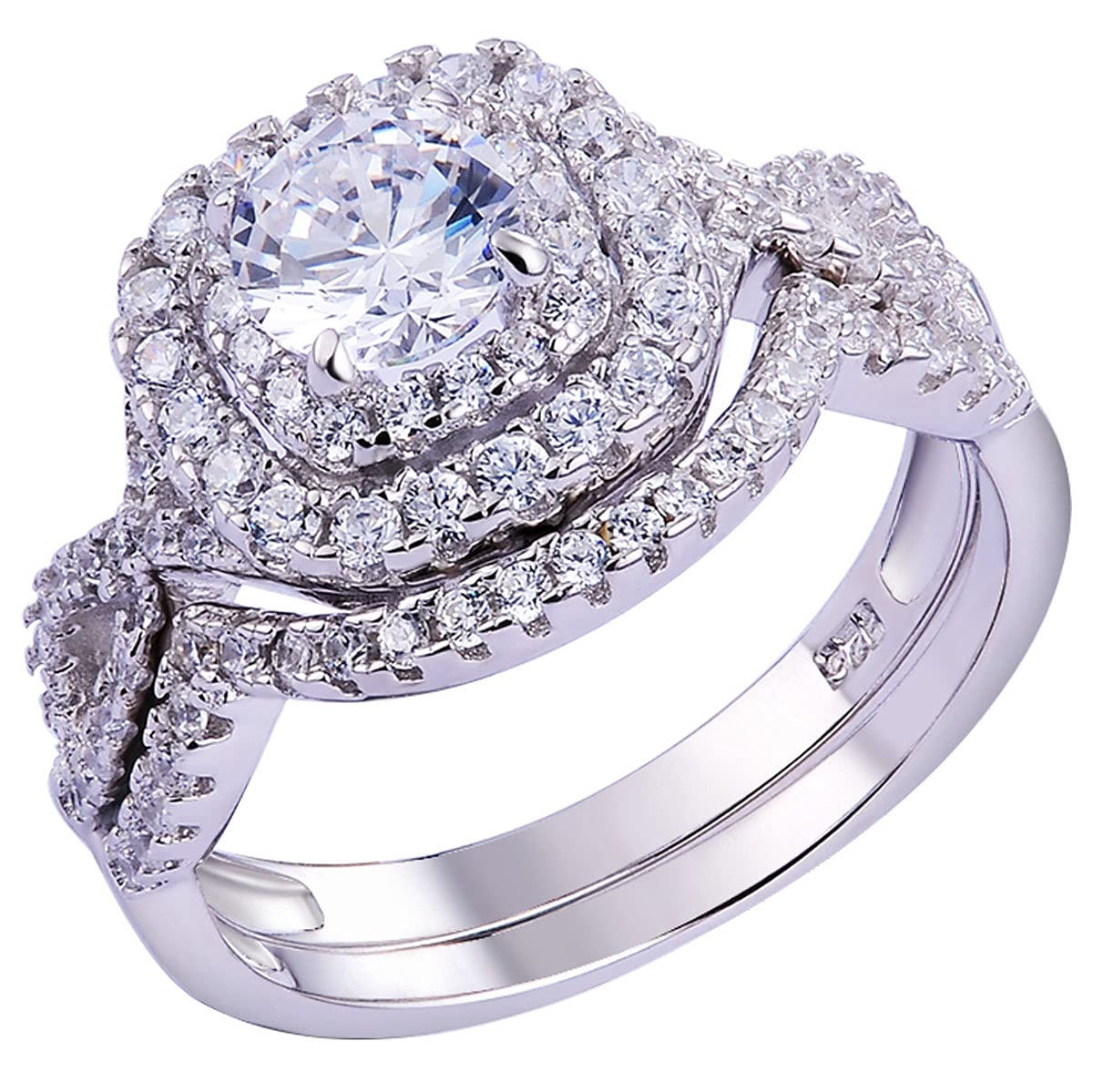 Newshe Wedding Band Engagement Ring Set for Women 925 Sterling Silver 1.8Ct Round White AAAAA Cz Size 7