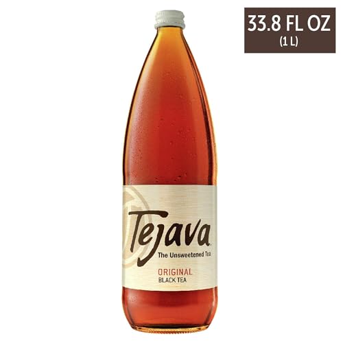 Tejava Original Unsweetened Black Iced Tea, 12 Pack, 1 Liter Glass Bottles, Non-GMO, Kosher, No Sugar or Sweeteners, No calories, No Preservatives, Brewed in Small Batches