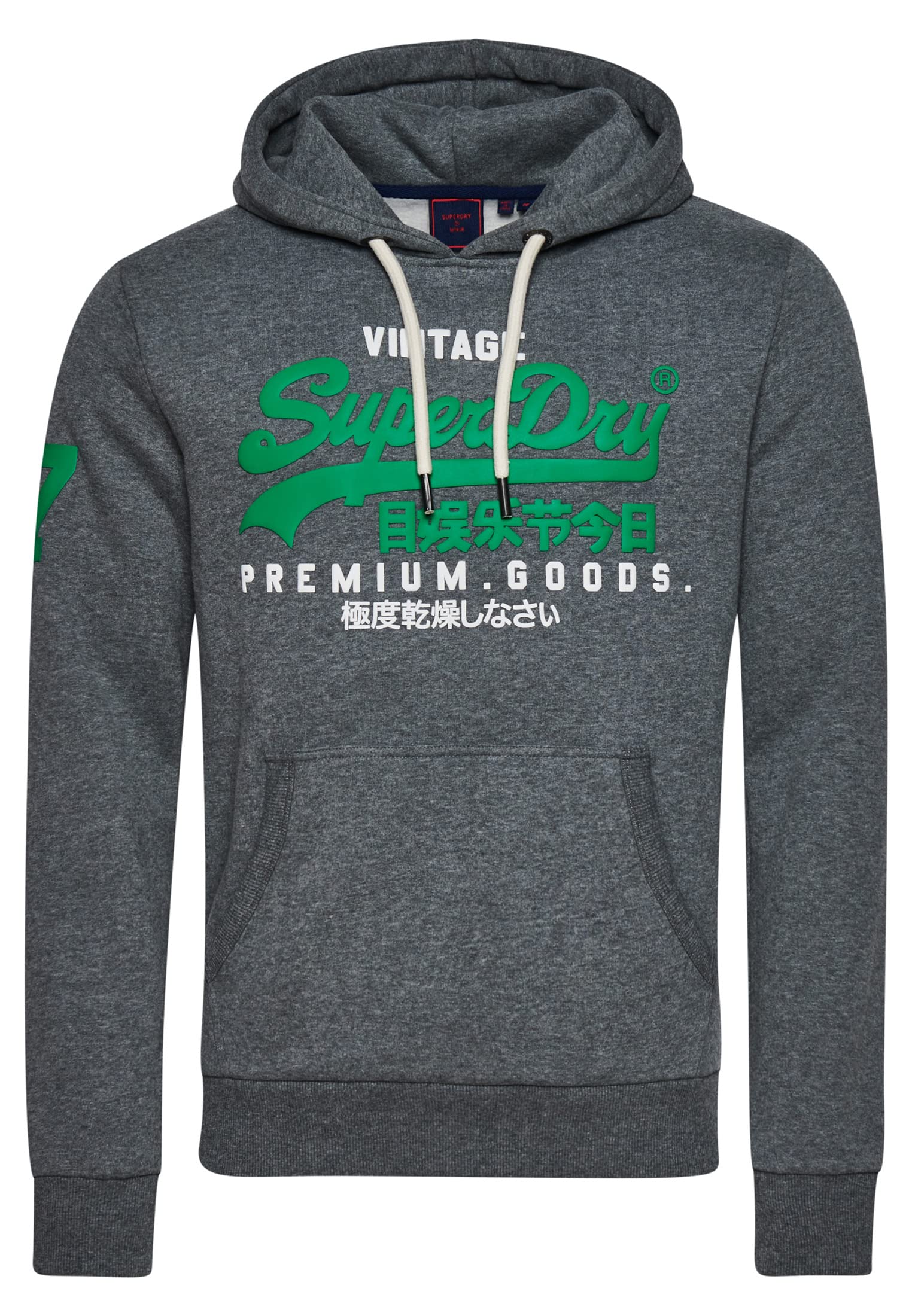 Superdry Mens Vintage Logo Classic Hoodie, Relaxed Fit, Front Pocket Rich Charcoal Marl Size M