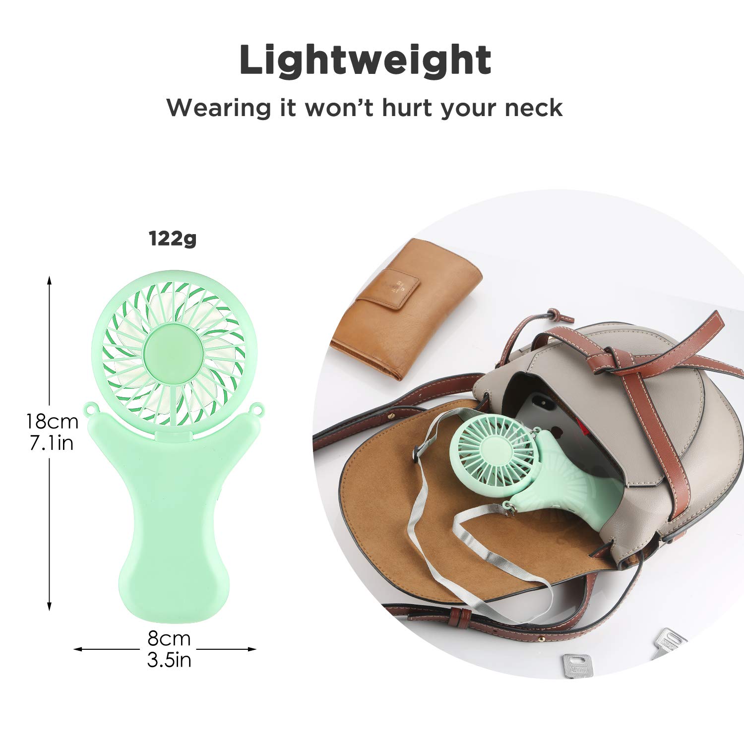 OUTXE Personal Necklace Mini Fan 3000mAh Hands-Free Portable Fan USB 3 Settings, Folding Electric Cooling Fan Handheld Fan