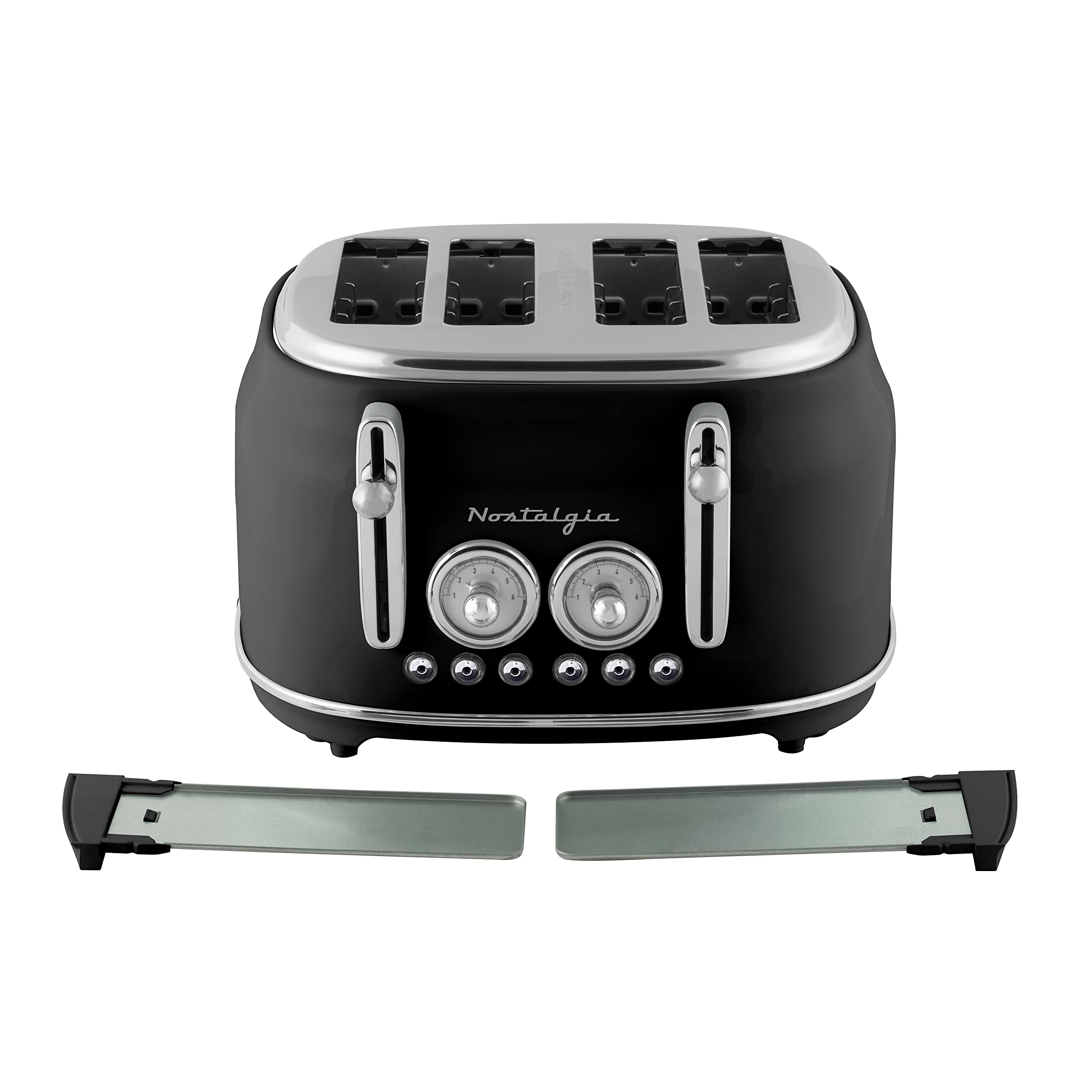 Nostalgia Classic 4-Slice Wide Slot Toaster, Retro Vintage Design With Six Toasting Settings & Removable Crumb Tray, Black