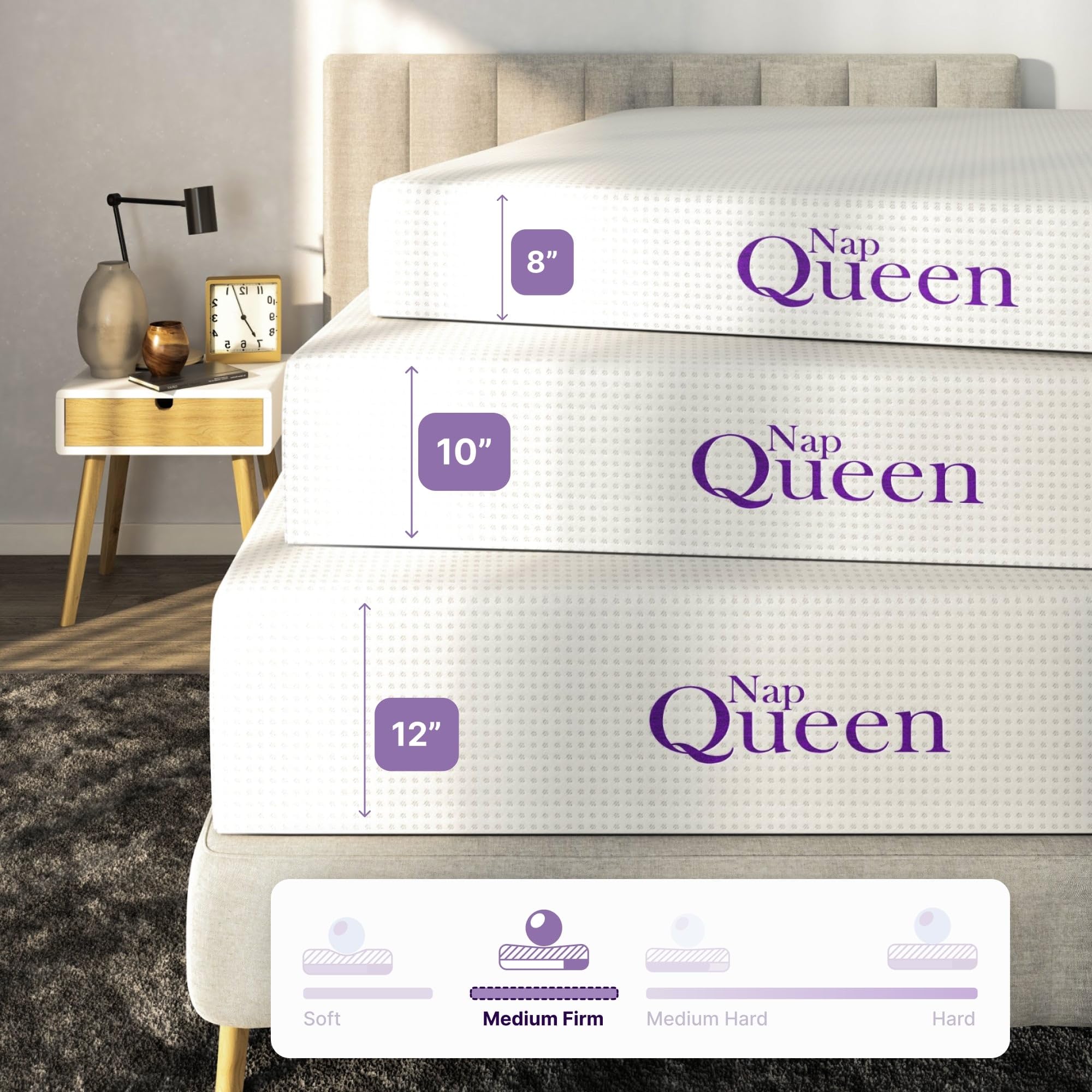 NapQueen King Mattress, 12 Inch Charcoal Memory Foam Mattress, King Bed Mattress in a Box, CertiPUR-US Certified, Medium Firm, Breathable Soft Fabric Cover