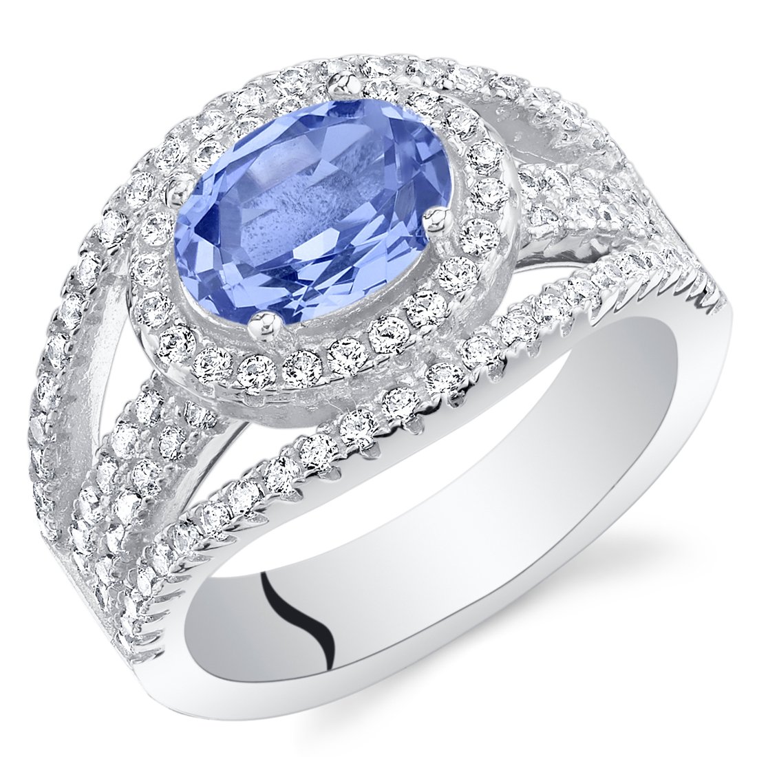 PEORA Simulated Tanzanite Serenity Ring for Women 925 Solid Sterling Silver, 1.50 Carats Oval Shape 8x6mm, Size 8