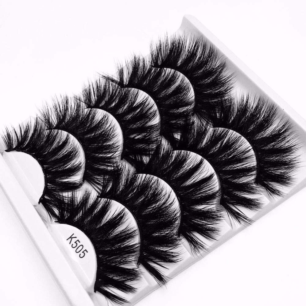 NEW 5 Pairs 3D Mink Hair False Eyelashes Criss-cross Wispy Cross Fluffy 22mm-25mm Lashes Extension Handmade Eye Makeup Tools (K505)