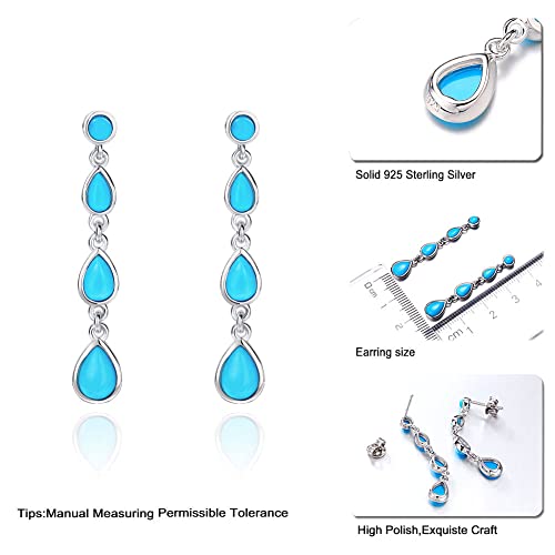 supermodel 1.5 Inch Long Teardrop Earrings 925 Sterling Silver Nature Turquoise Dangle Earrings for Women