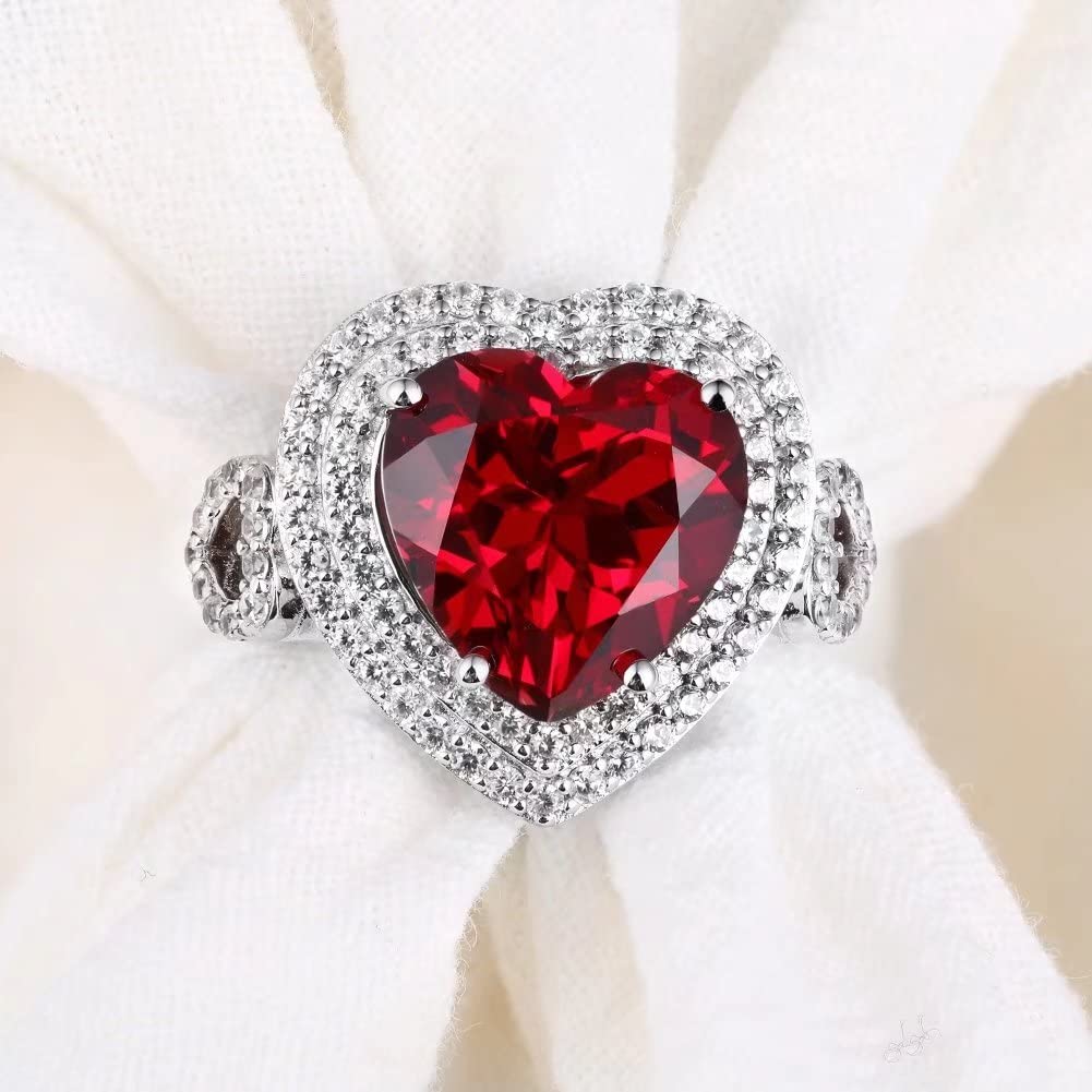 supermodel Created Ruby Created White Sapphire Heart Gemstone Rings 925 Sterling Silver Handmade Gem Ring Mother Gift for Women Size 8