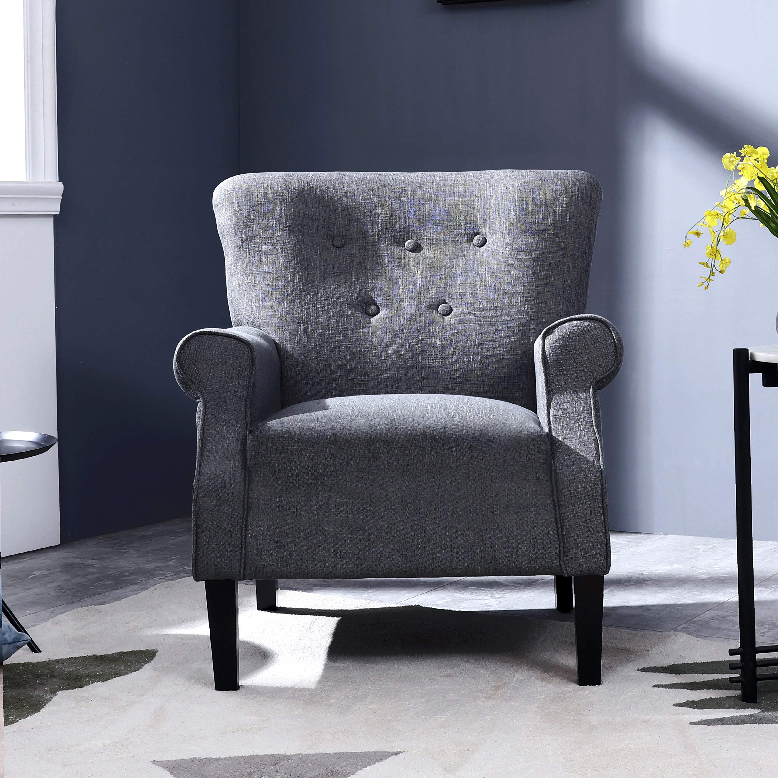 PatioFestival Accent Chair Mid Century Upholstered Roy Arm Single Sofa Modern Comfy Furniture Sofa for Living Room,Club,Office,Bedroom (Large, Deep Grey)