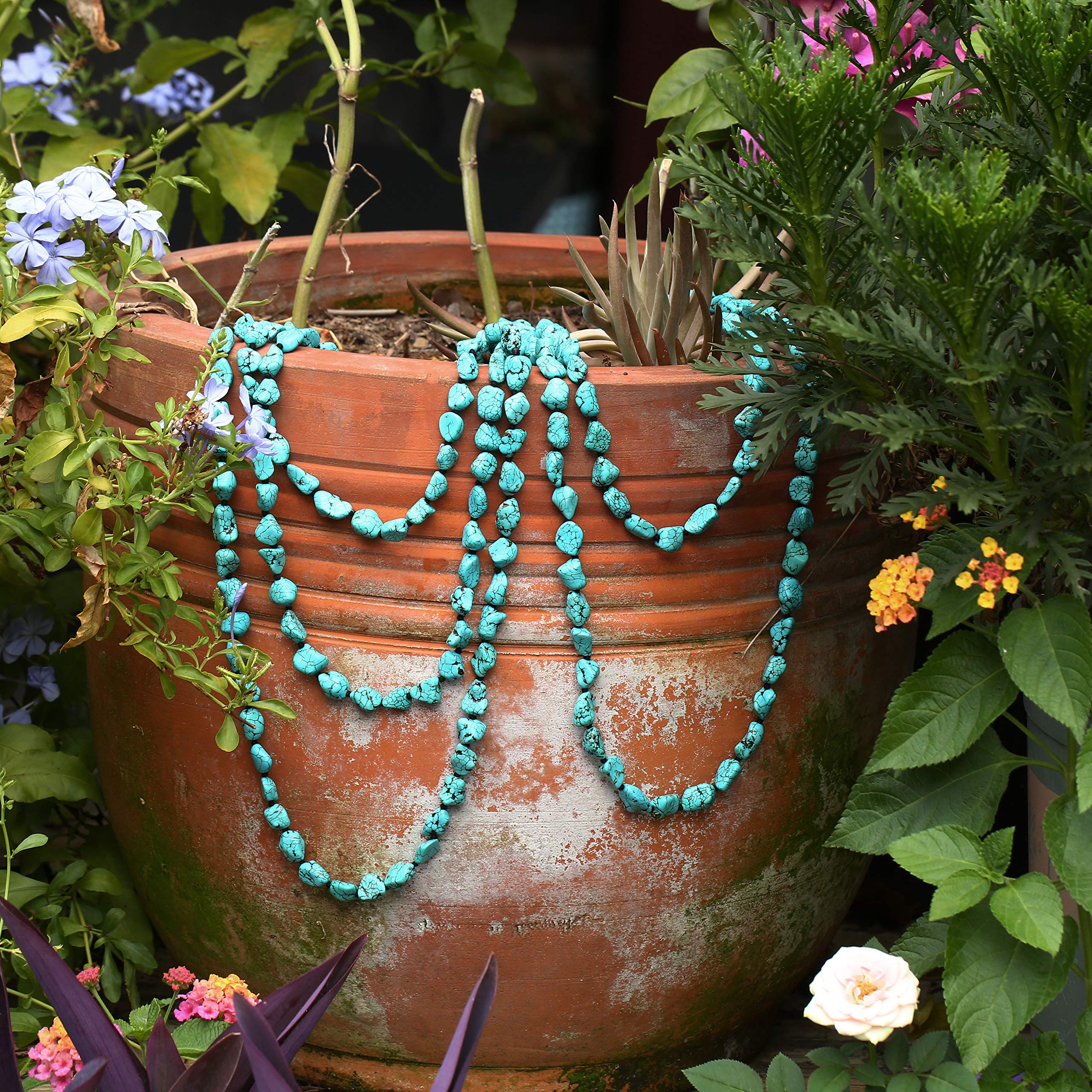 POTESSA Turquoise Beads Endless Necklace Long Knotted Stone Multi-Strand Layer Necklaces Handmade Jewelry 47''