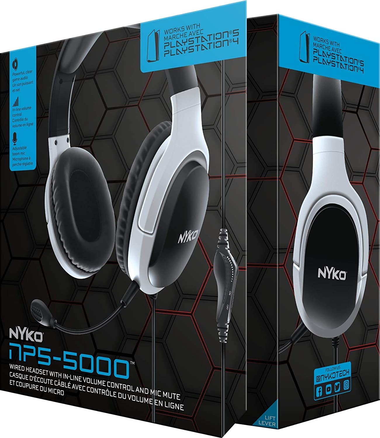 Nyko NP5-5000 Wired Headset for PlayStation 5 - Lightweight Headphones w/Adjustable Microphone - Compatible w/ PS4, PS5, Nintendo Switch, Xbox One and Xbox X|S - PS5 Accessories (Black/White)