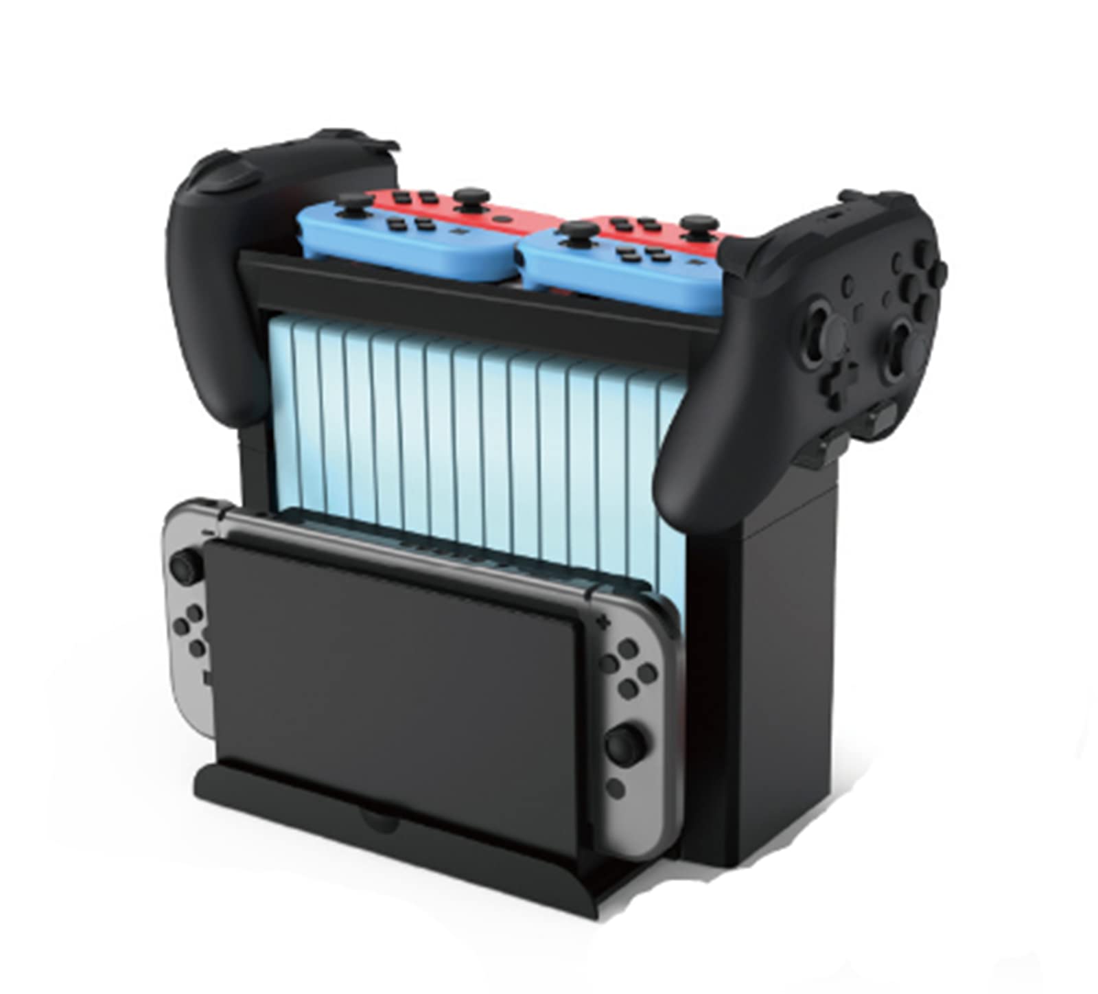 ZOAONWKS Games Organizer Holder for Nintendo Switch OLED Joy-Cons Pro Controller Switch Storage Station and Organizer Switch Storage Rack Stand Accessories kit (Black)