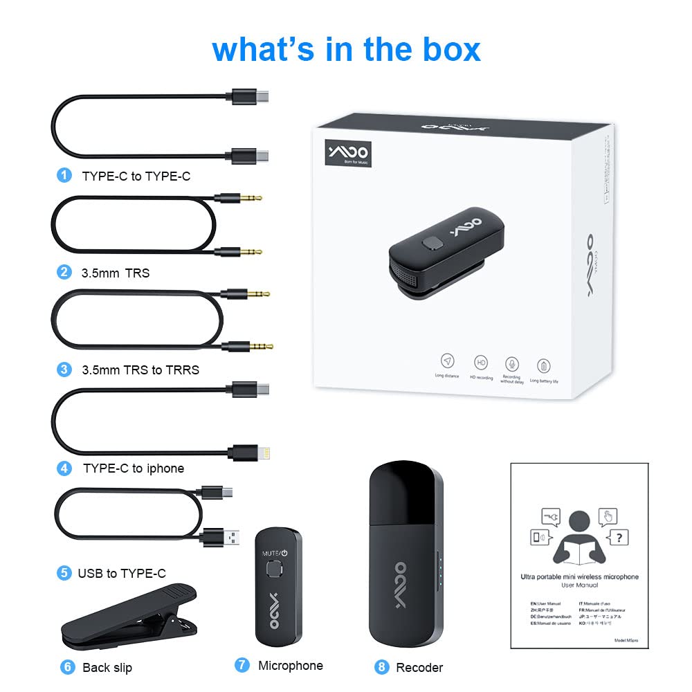 YMOO 230ft Wireless Microphone for iPhone/Android/USB, 2 in 1 2.4Ghz Dual Noise Reduction for Video Recording, Meeting, Vlog, Tiktok, YouTube, Whatsapp