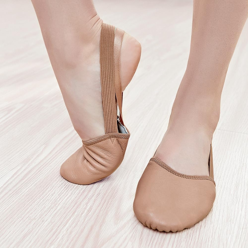 Stelle Leather Half Soles Dance Shoes Womens Lyrical Pirouette Turners Dance Shoes for Turning (Girls/Boys/Men/Adult) (Tan, 6/7)