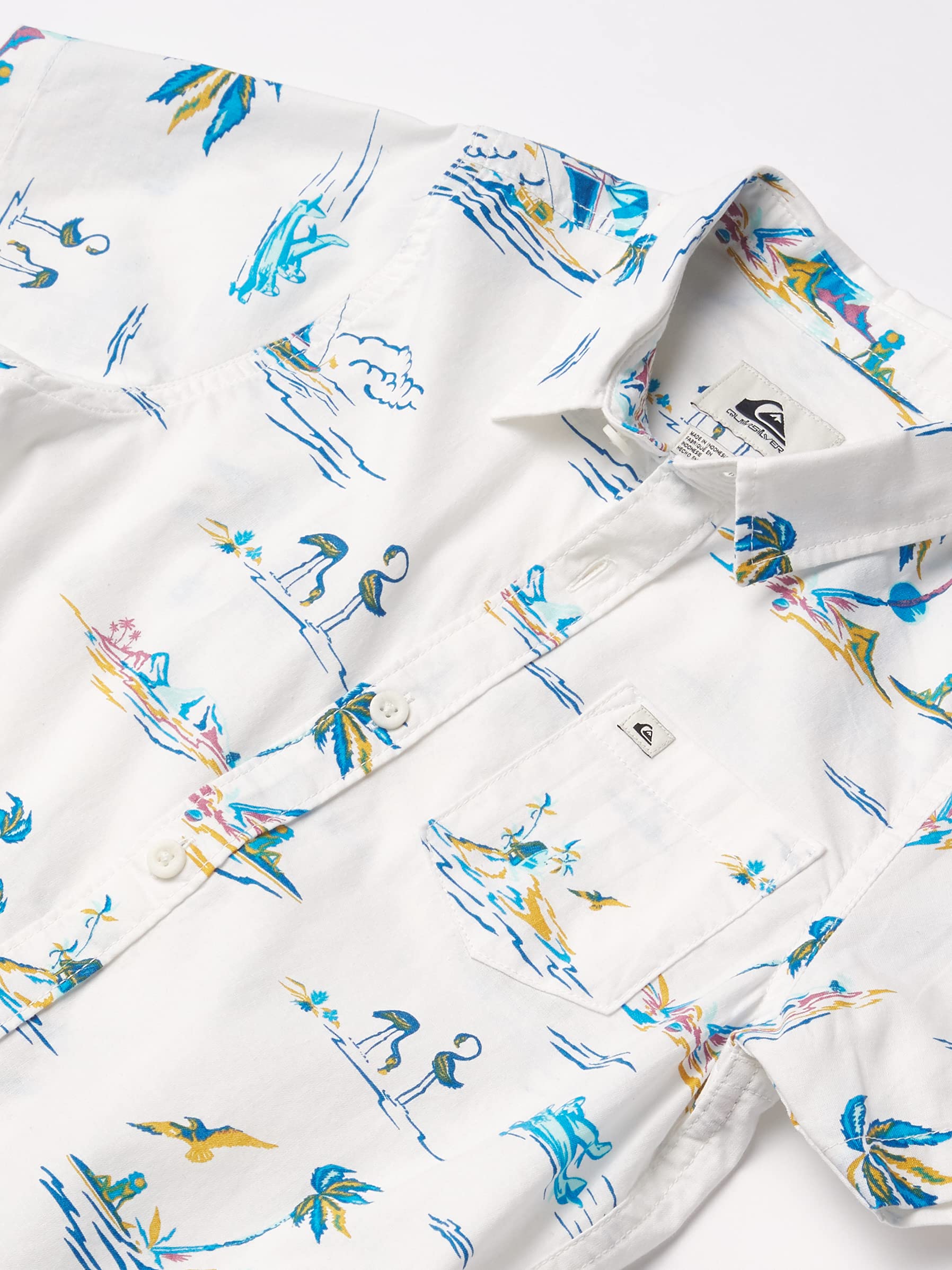 Quiksilver boys Island Breeze Short Sleeve Boy Button Up Shirt, White Island Breeze, 7 US