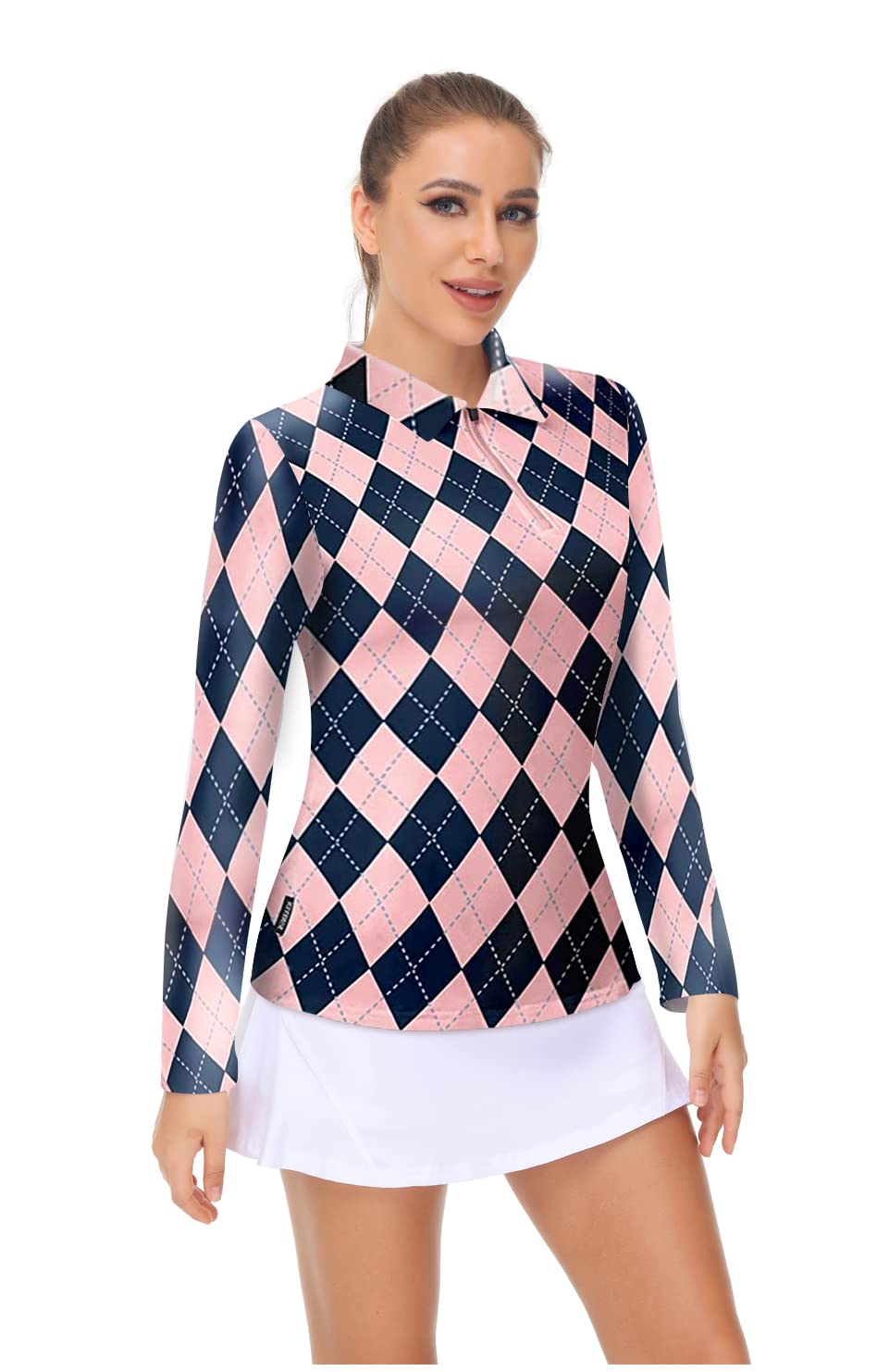 TrendiMax Womens Long Sleeve Golf Polo Shirt Half Zip Dry Fit Athletic Workout Tank Tops