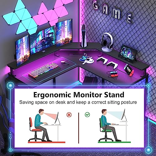 QIAYA Gaming L Shaped Computer Desk, Bright Black