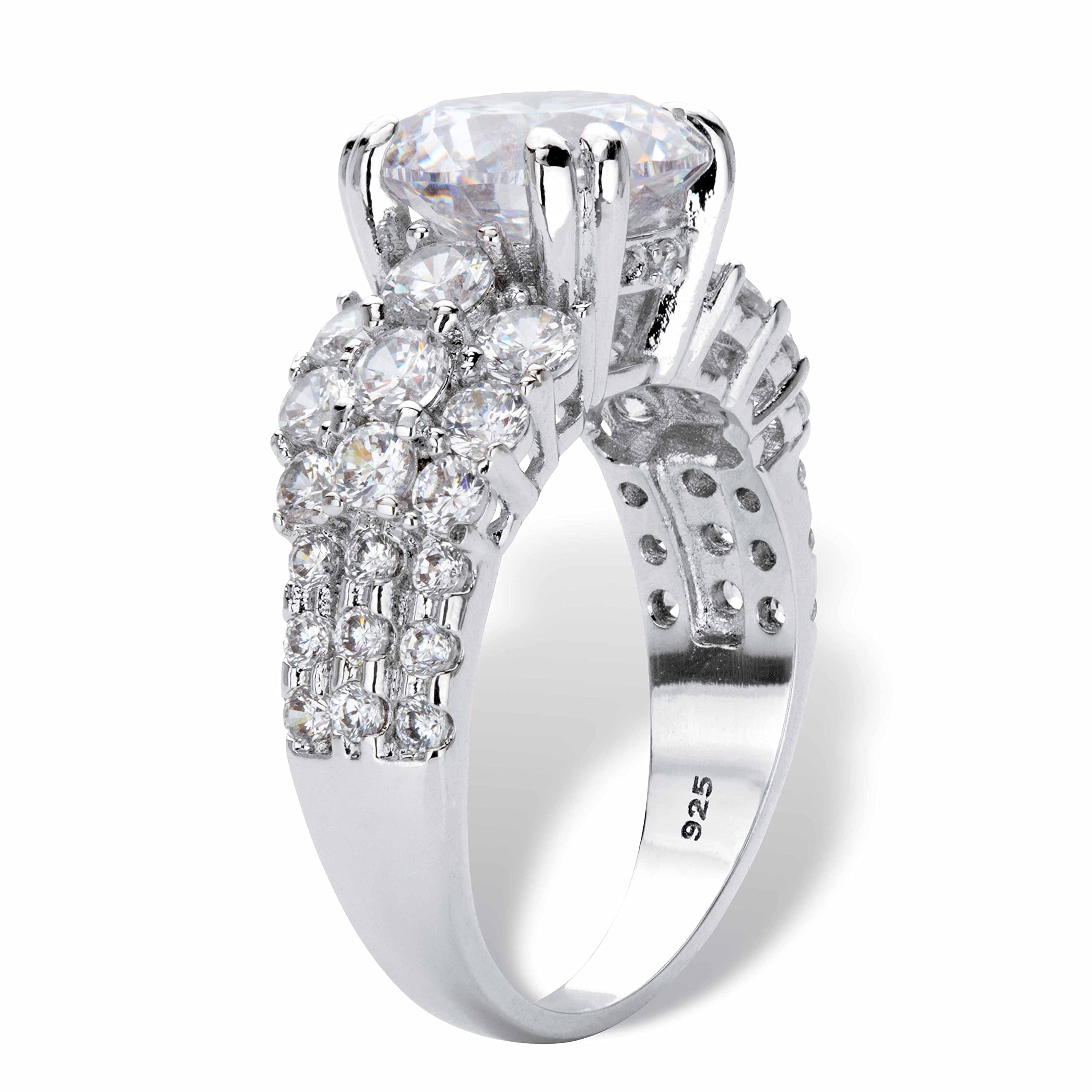 PalmBeach Jewelry Yellow Gold-Plated or Platinum-Plated Sterling Silver Round Cubic Zirconia Triple Row Engagement Ring Size 6