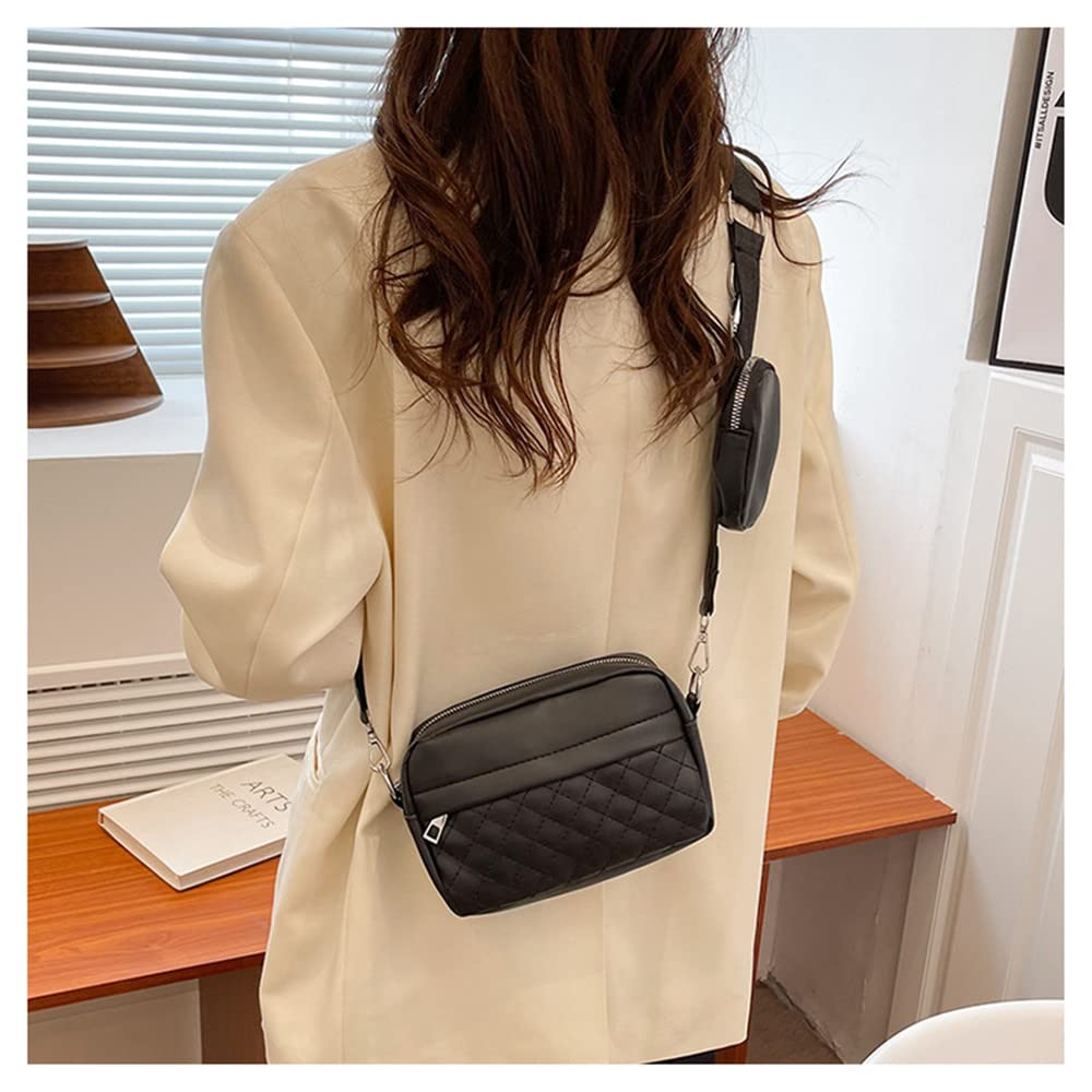 WITATAOGE Women's Small Crossbody Bag with Coin Purse Shoulder Bag with Wide Strap Quilted Purses Cellphone Bags Wallet Bag (Black)