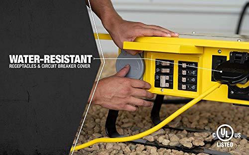 Southwire 019703R02 6506UGSX 50A Temp PWR X-TREME Box 6-Straight Blade SLED Base, 1 Pack, Yellow