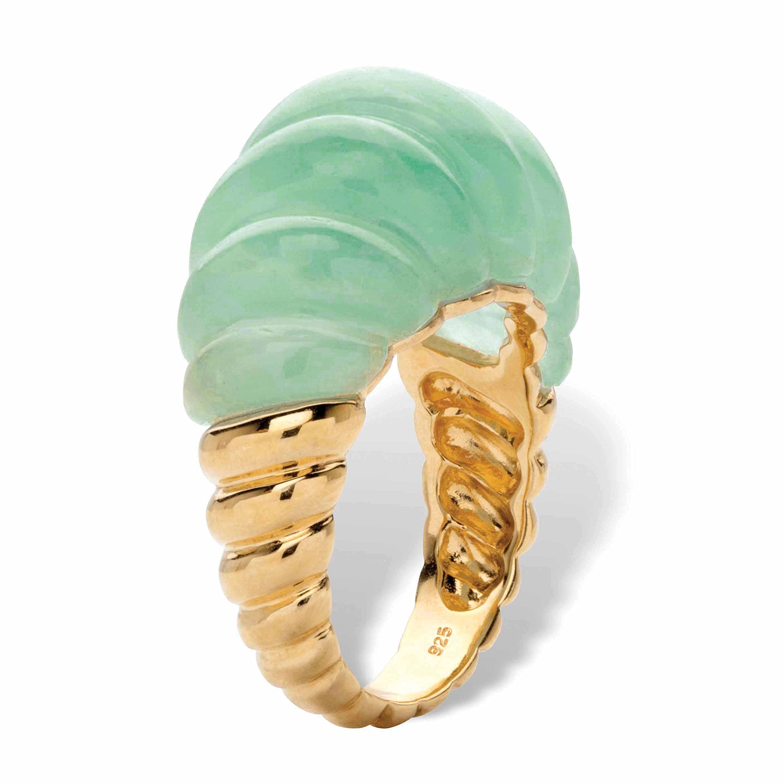 PalmBeach Jewelry Yellow Gold-plated Sterling Silver Genuine Green Jade Shrimp Style Ring Sizes 6-10 Size 8