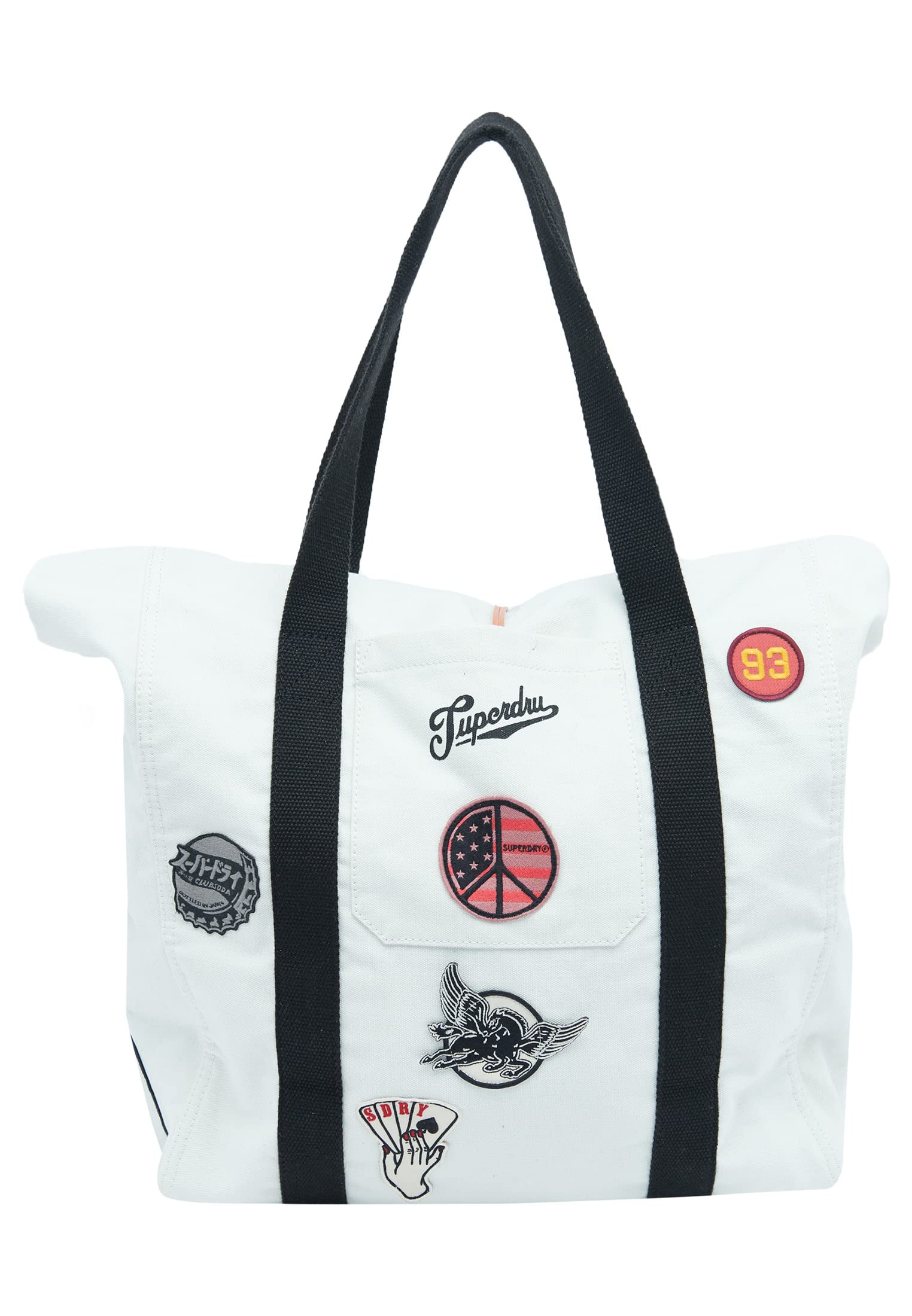Superdry Mens Unisex Source Patch Tote Bag, Durable Cotton Canvas Ecru Size One Size