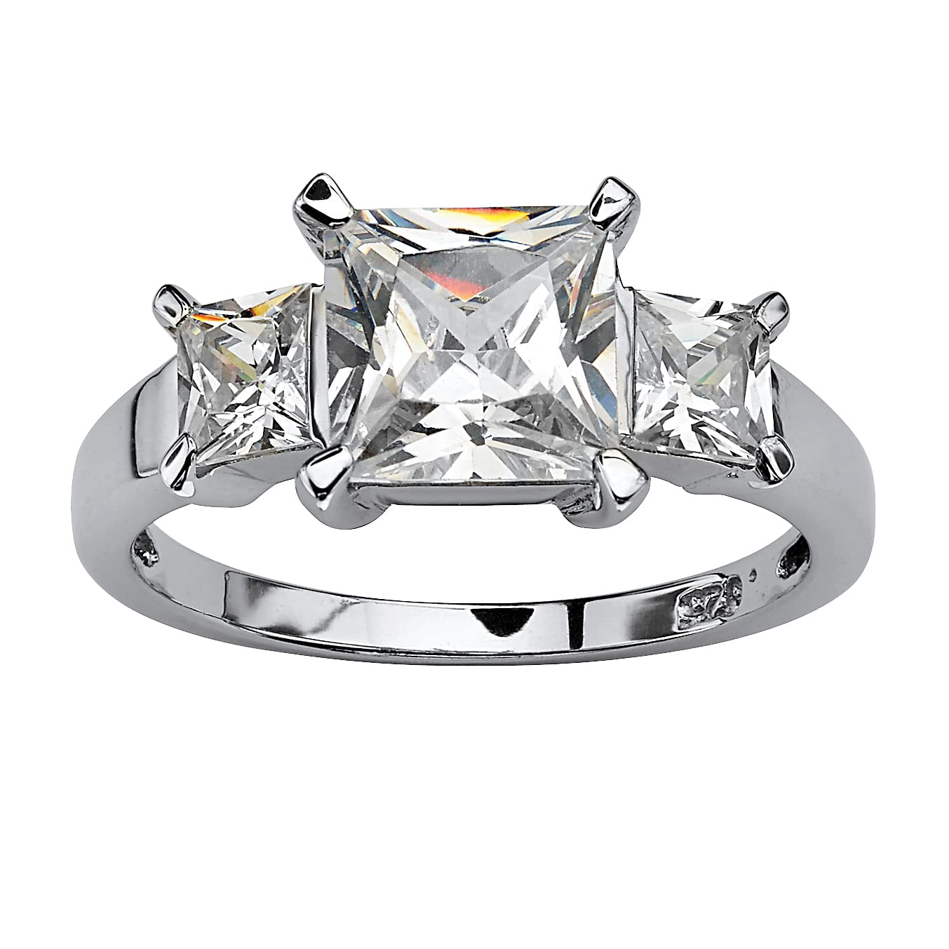 PalmBeach Platinum-plated Sterling Silver Princess Cut Cubic Zirconia 3-Stone Bridal Ring Sizes 6-10 Size 7