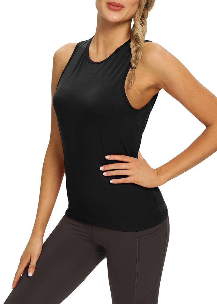 Mippo Women's Open Back Workout Tank Top - Yoga, Gym, Running, Loose Fit Sports Clothes, Black S