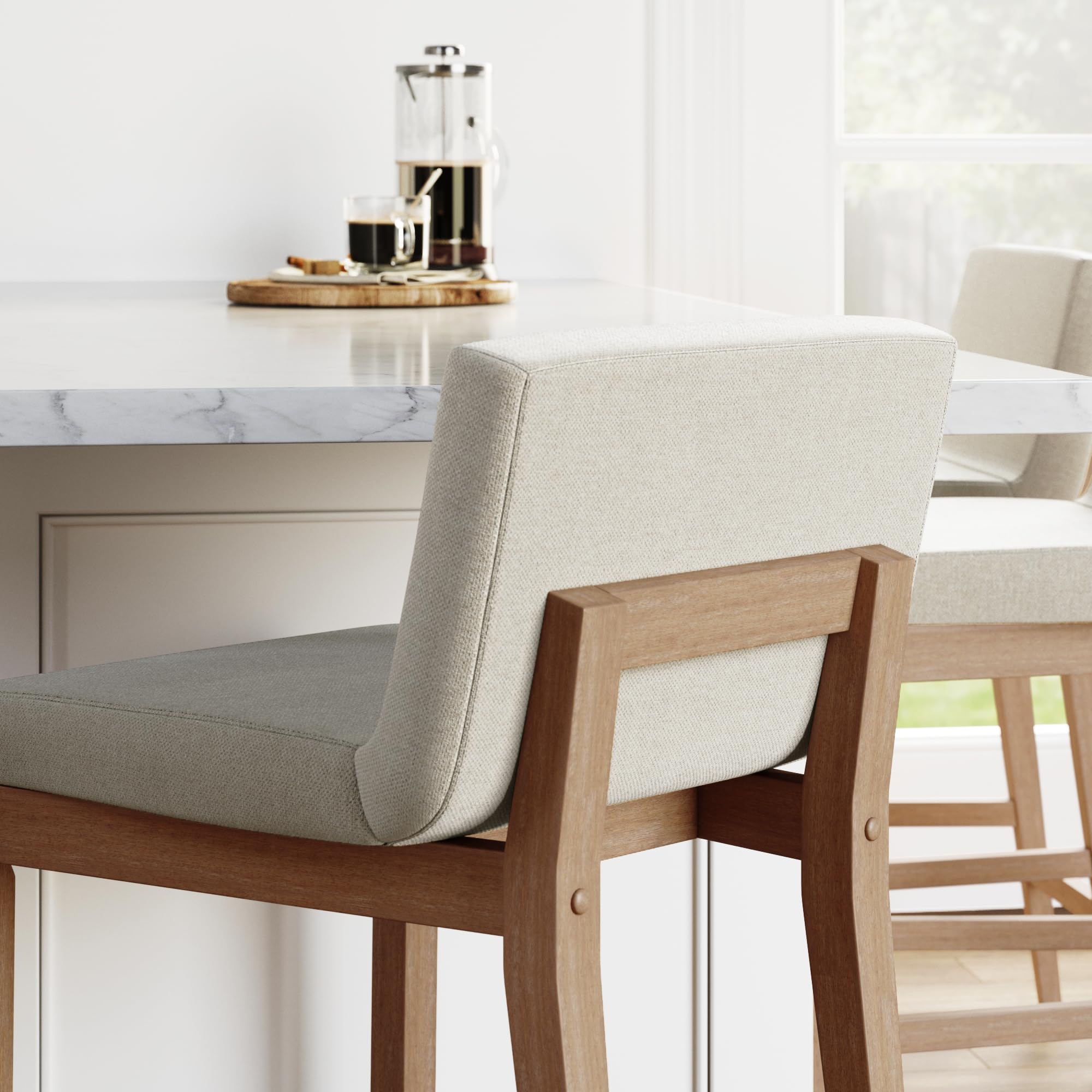 Nathan James Gracie Modern Dining Chair, Upholstered Accent Dining Chair, Natural Flax/Light Brown, Set of 4