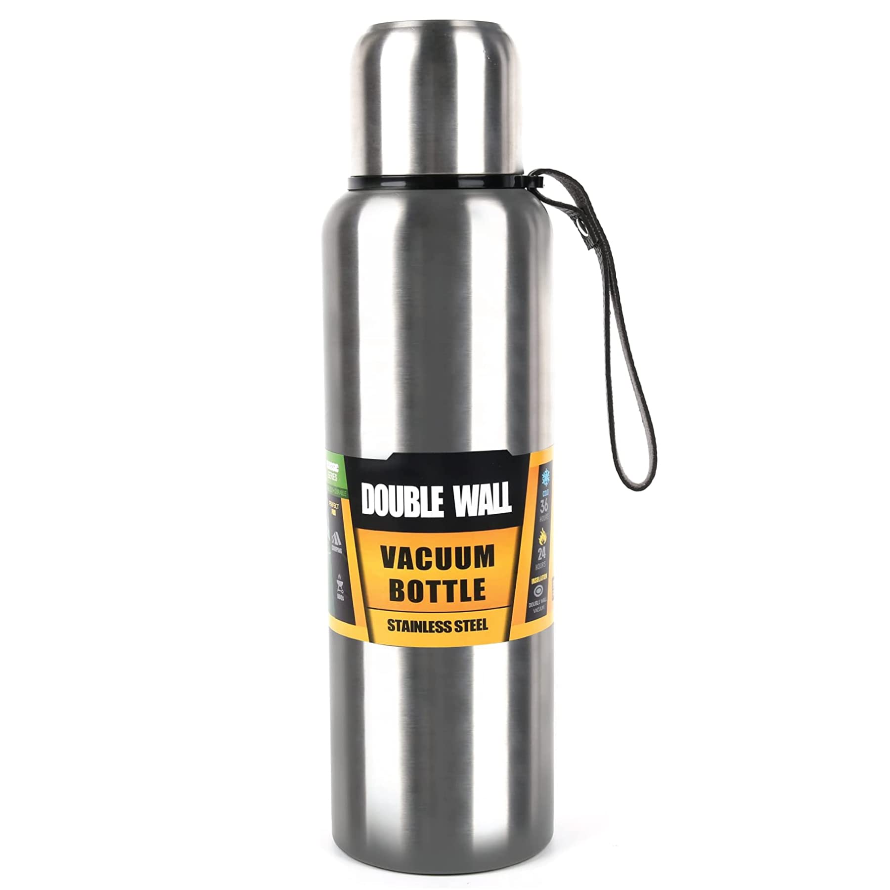 Subron Vacuum Insulated Thermos Water Bottle 17 Oz with Wide Mouth Cup BPA-Free Stainless Steel Water Bottles for Cold & Hot Drink Coffee (500ml,Sliver)