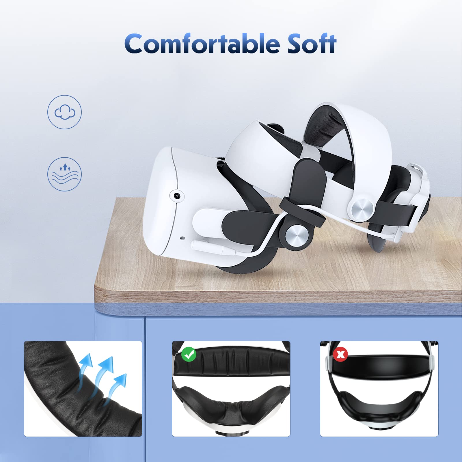 VINDIJA Adjustable Head Strap for Oculus Quest 2 with Battery, Built-in 5300mAh, Replacement Elite Strap for Quest 2 Accessories with Head Cushion Reduce Face Head Pressure Increase Comfortable Touch