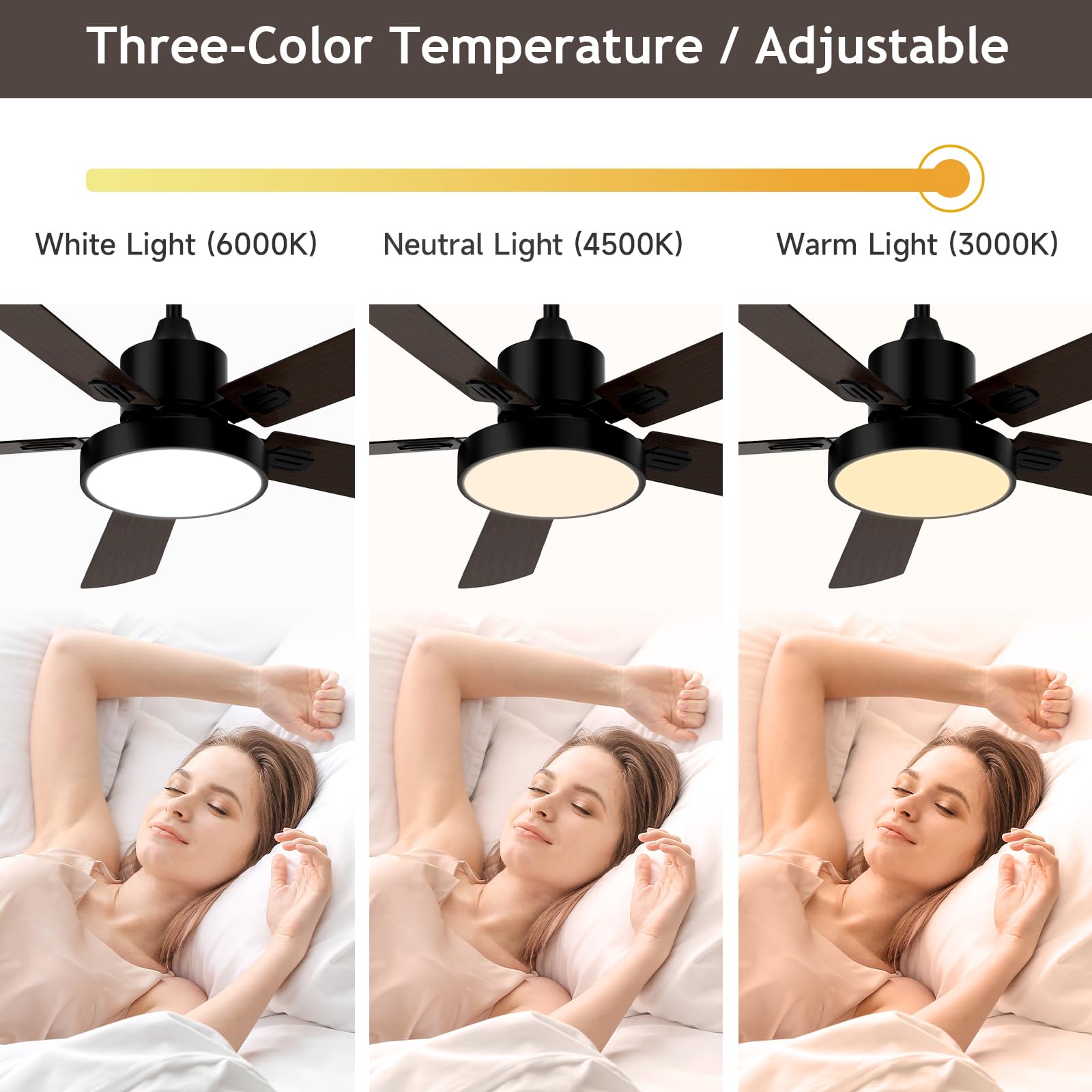 Obabala Ceiling Fans with Lights and Remote, Outdoor/Indoor Black Fan with Lights for Patio Bedroom Living Room,52 Inch