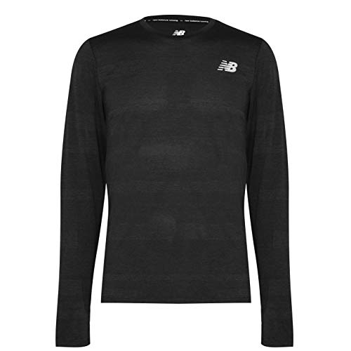 New Balance Men's Q Speed Fuel Jacquard Long Sleeve, Black Heather, X-Large