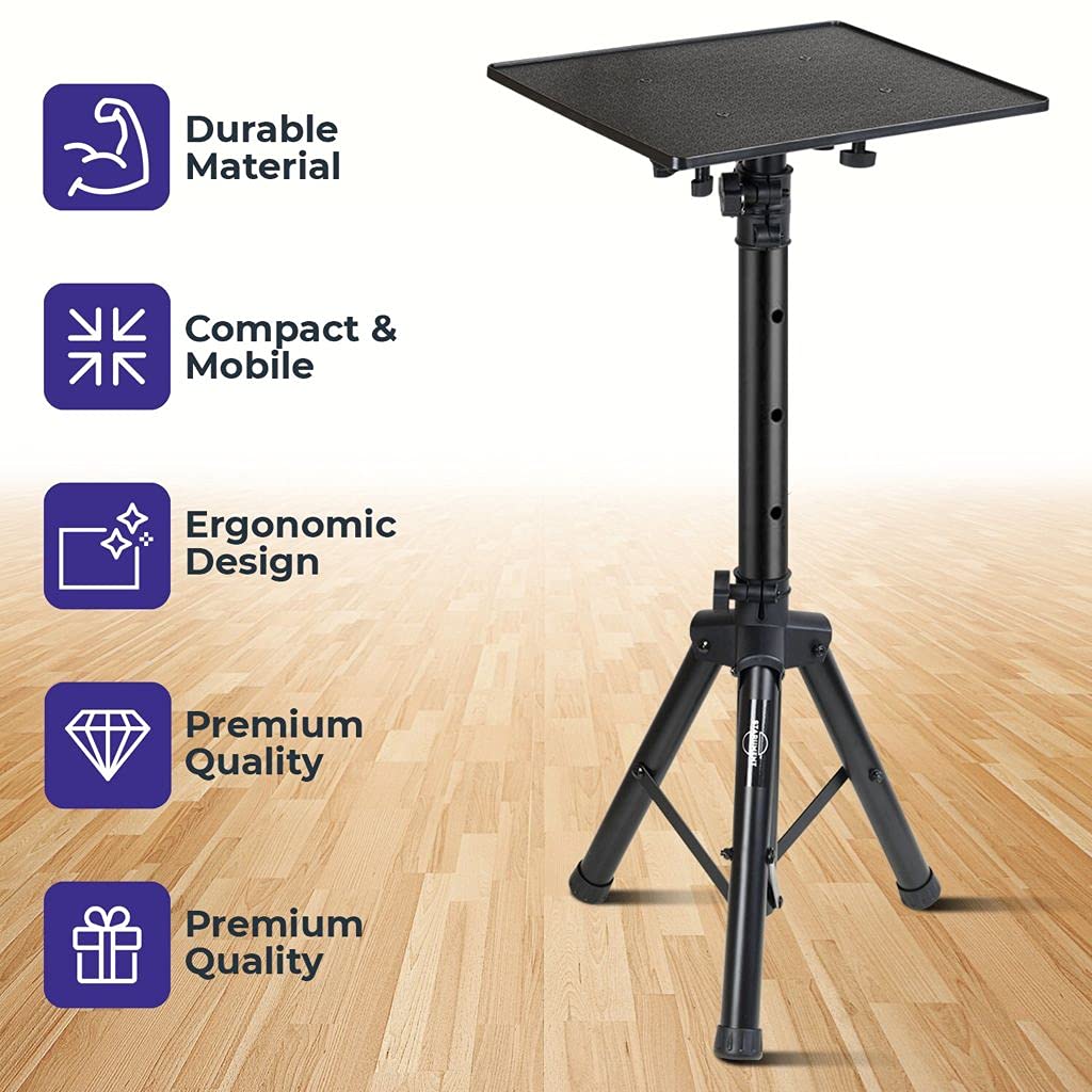 STARUMENT Laptop Stand - Tripod Floor Stand for Computer, Projector, DJ Equipment, Studio Accessories - Light & Portable, Sturdy & Durable Metal - Adjustable Height 31.9 to 50.2-Inches - 20x16 Tray