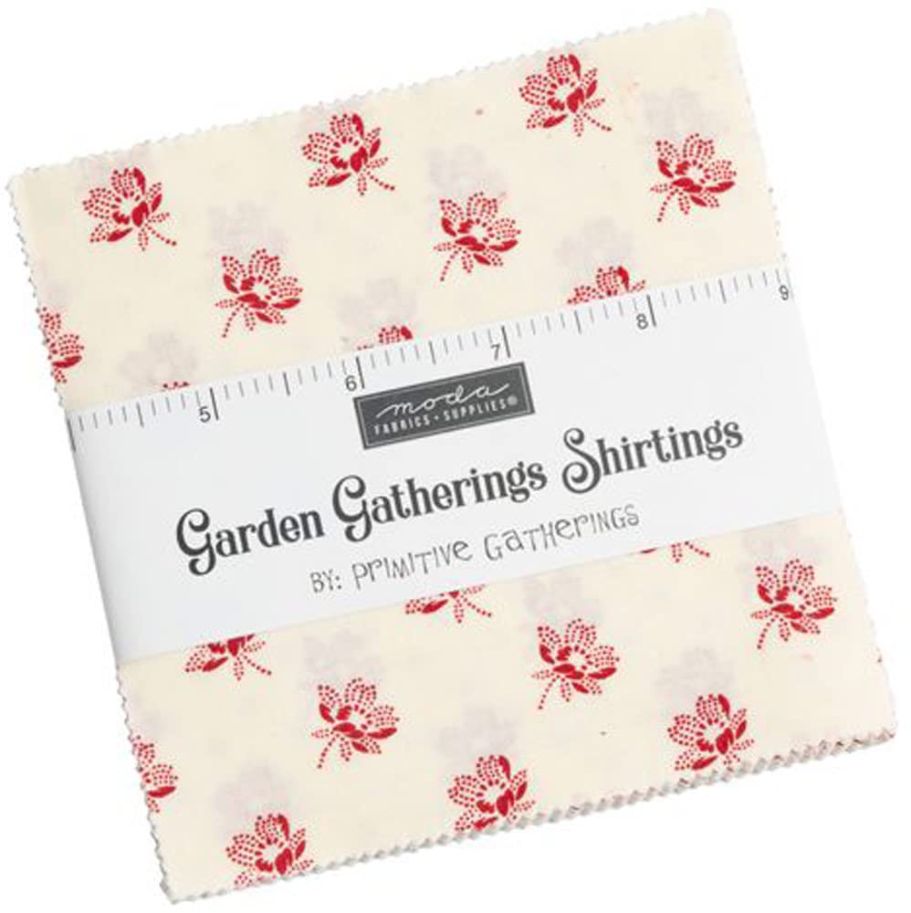 Moda Fabrics Garden Gatherings Shirtings Charm Pack by Primitive Gatherings; 42-5 inches Precut Fabric Quilt Squares, 5 Inches