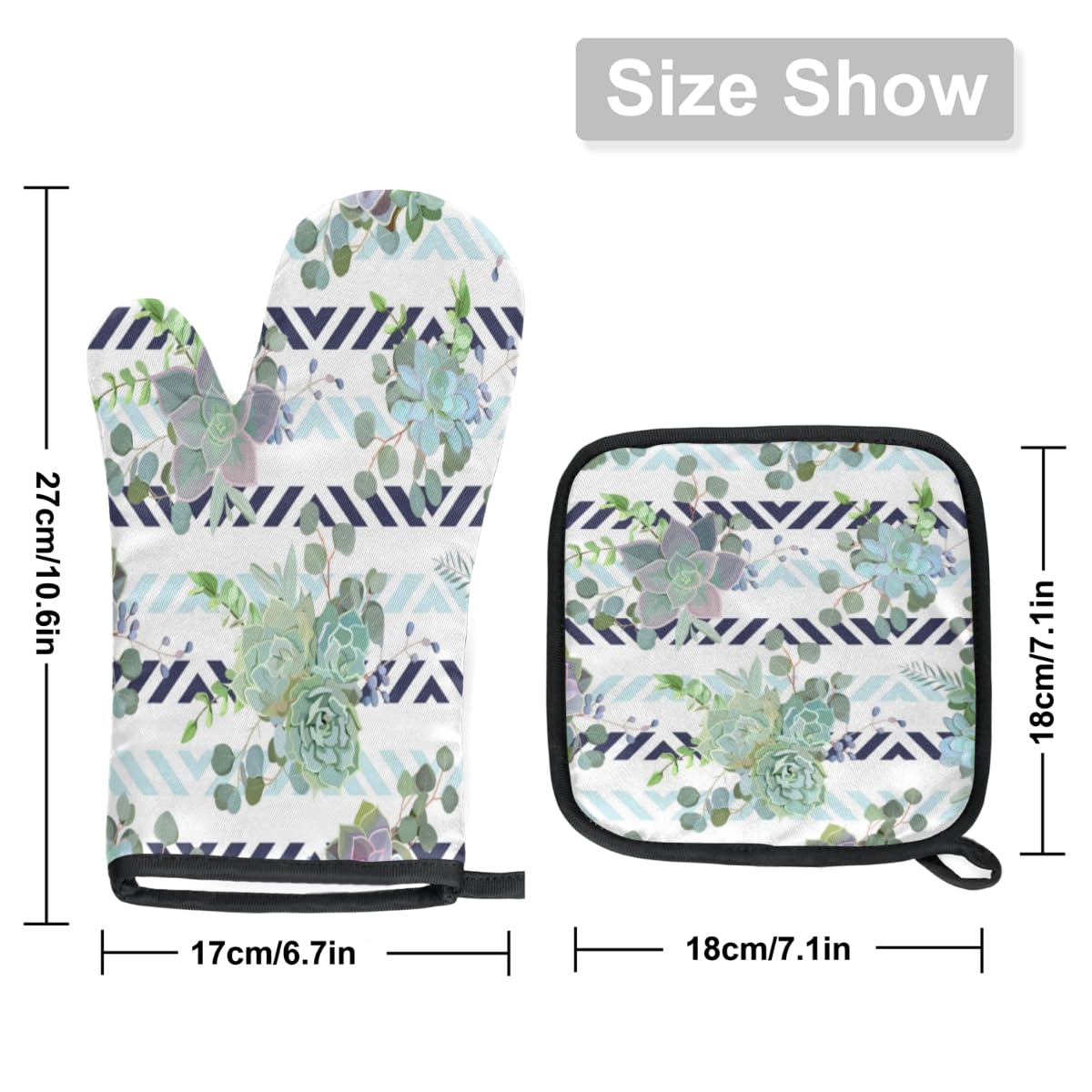 Plant Green Flowers Oven Mitts and Pot Holders Sets of 2 Heat Resistant Non-Slip Kitchen Gloves Hot Pads with Inner Cotton Layer for Cooking BBQ Baking Grilling
