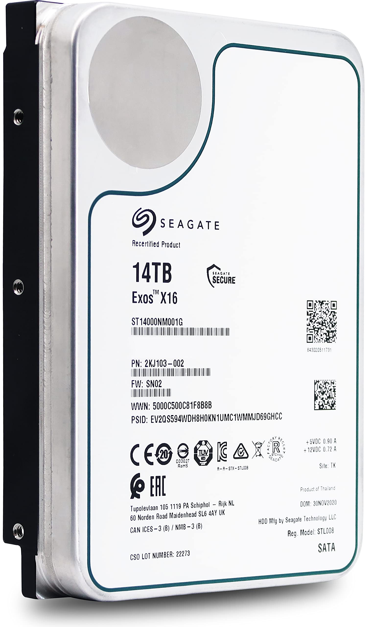 Seagate Exos X16 14TB 7200 RPM SATA 6Gb/s 256MB Cache 3.5-Inch Internal Data Center HDD Enterprise Hard Drive (ST14000NM001G) (Renewed)